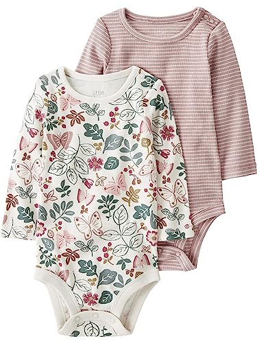 little planet by carter's unisex-baby 2-pack Long Sleeve Bodysuits made with Organic Cotton, Butterflies Pink, 18 Months