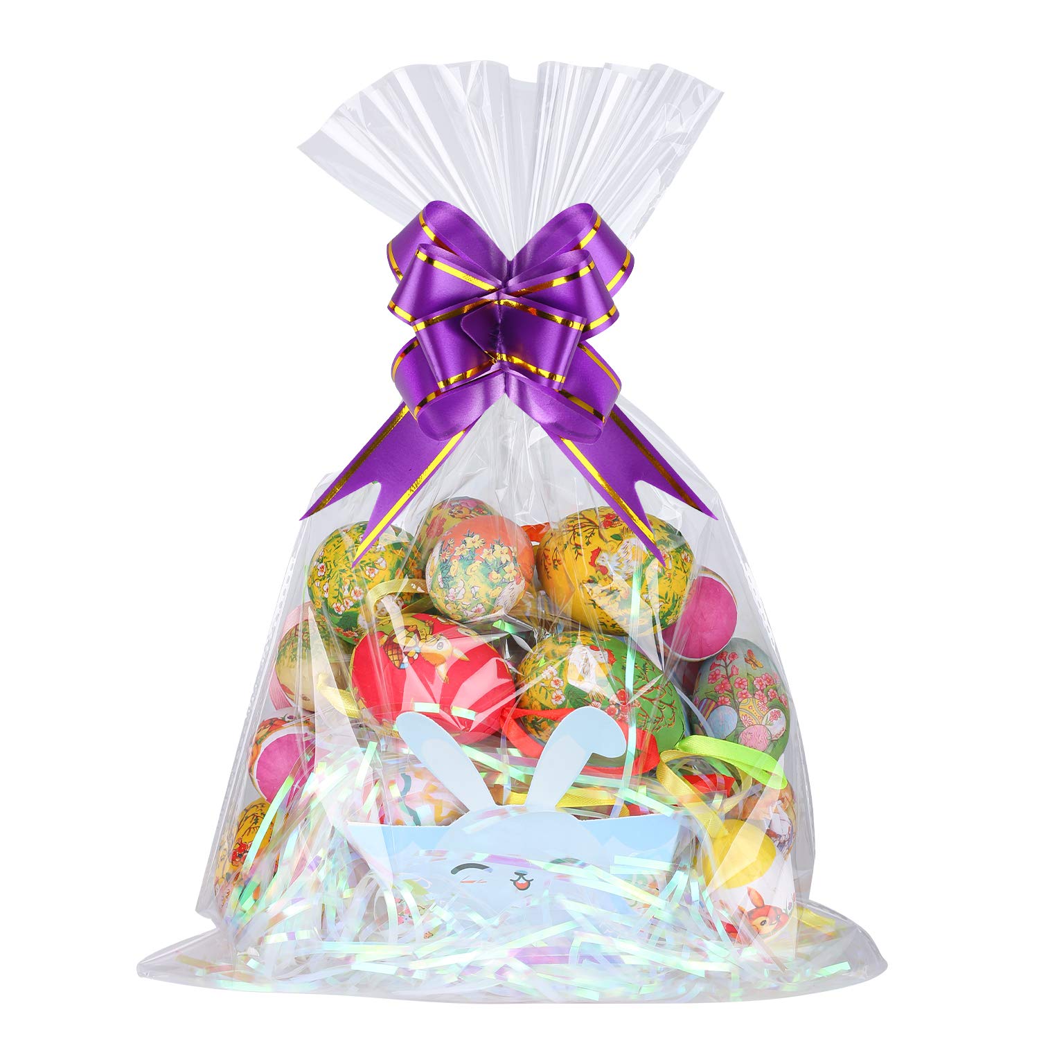 Kolewo4ever 40pcs Clear Cellophane Bags Pull Bow Set 20pcs 16x24 Inches Cellophane Basket Bags Wine Bottles Cellophane Wrap with 20pcs Pull Bows