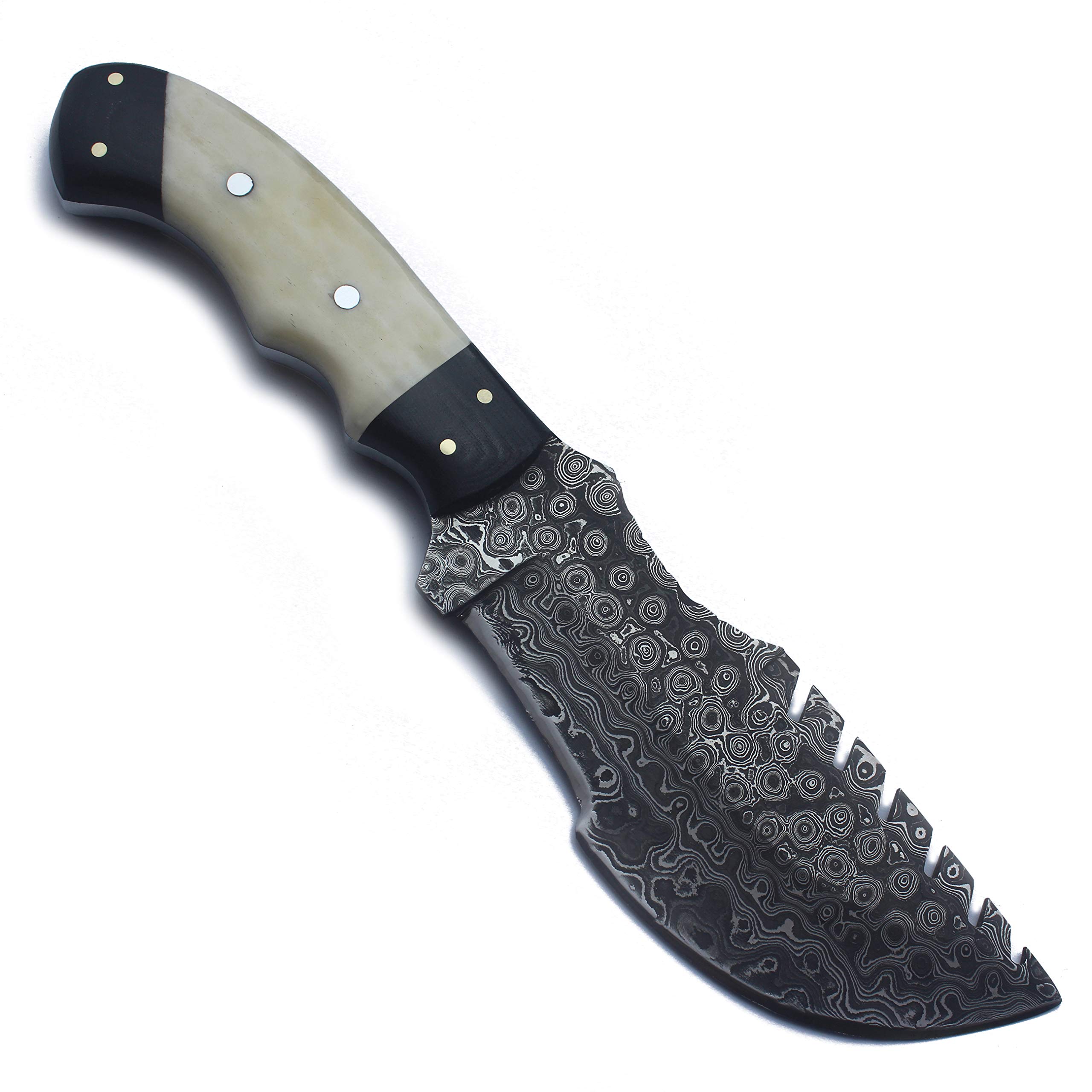MAAN Handmade Damascus Tracker Knife Survival, Hunting, Tactical and Camping - Damascus Steel Tracker Knife - Right Hand Scout Carry Leather Sheath MNK 295 (Bone Handle)