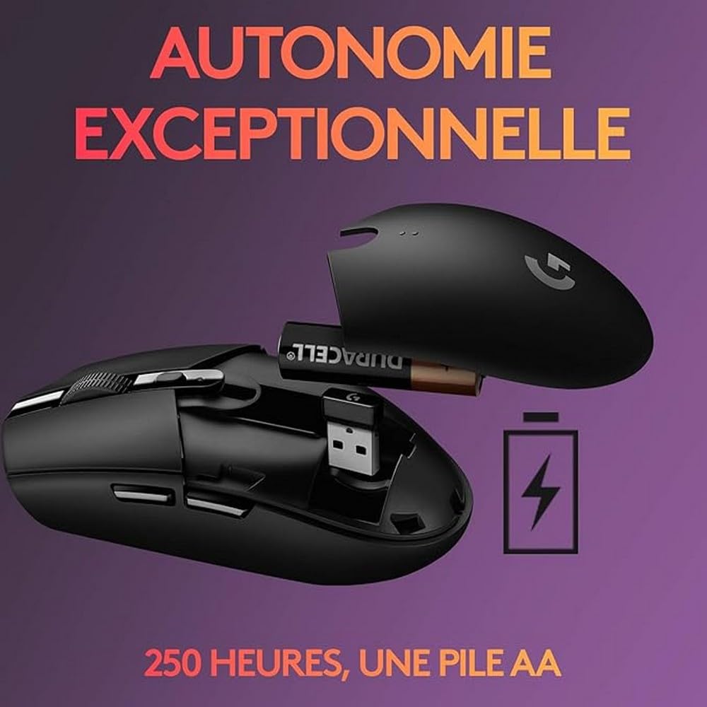 Logitech G305 Lightspeed Wireless Gaming Mouse, Hero 12K Sensor, 12,000 DPI, Lightweight, 6 Programmable Buttons, 250h Battery Life, On-Board Memory, PC/Mac - Black