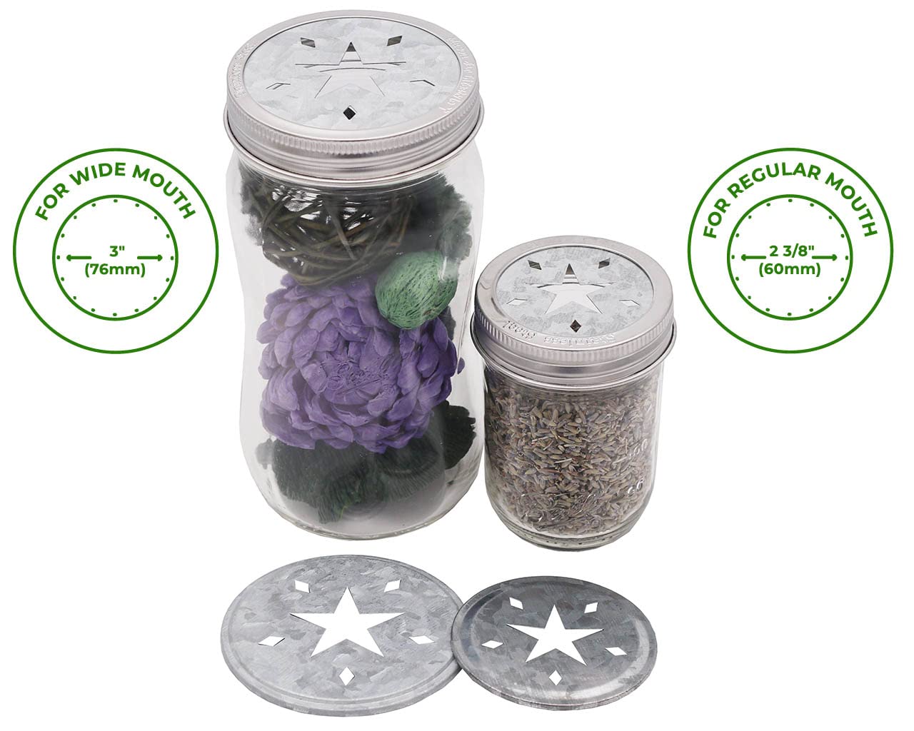 Star Cutout Galvanized Metal Lid Inserts for Mason, Ball, Canning Jars (10 Pack, Regular Mouth)