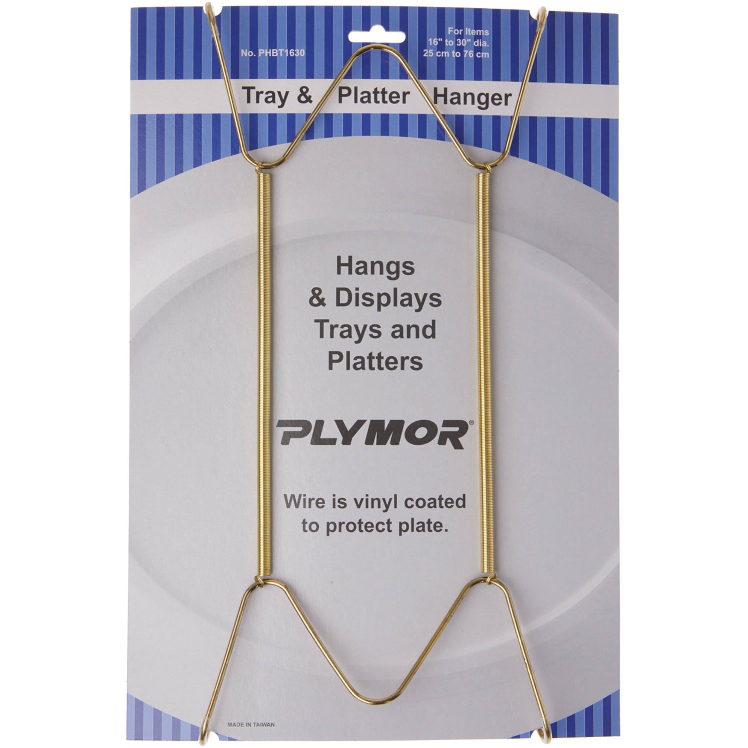 Plymor Gold Finish Wall Mountable Tray and Platter Hanger, 14.25" H x 6.5" W x 0.875" D (for Trays or Platters 16" - 30")