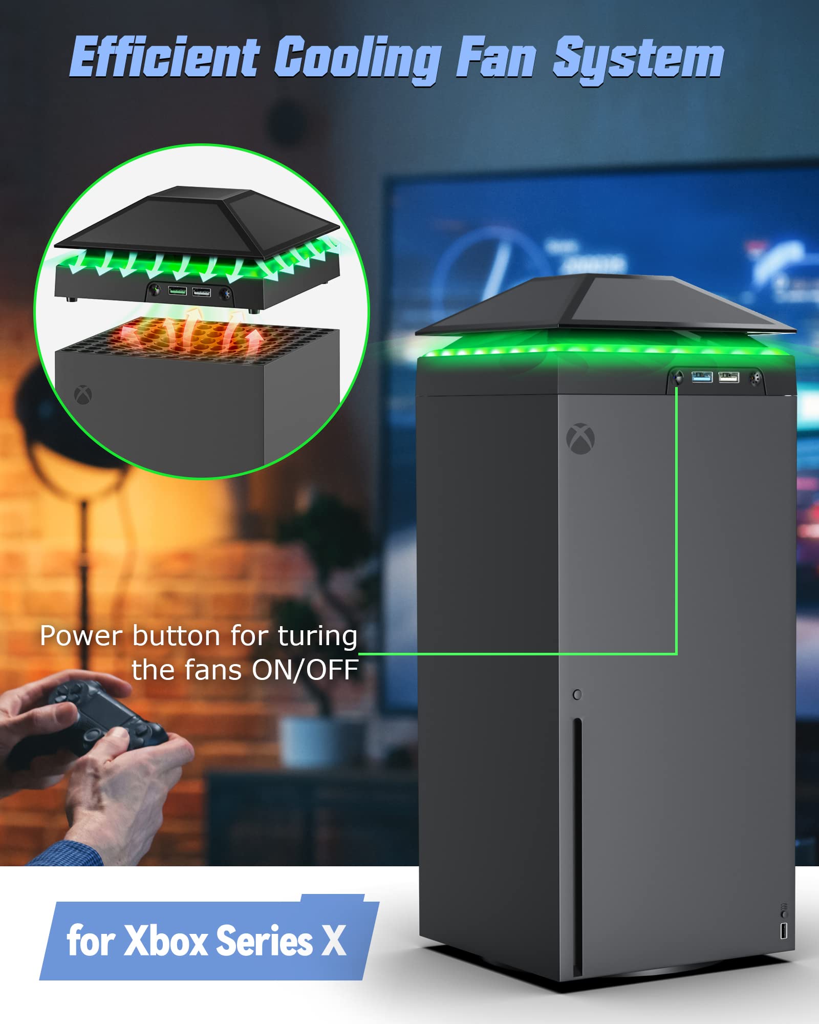 RGB Cooling Fan for Xbox Series X with Dust Cover & 7 LED Light Modes, Doulla Fan Cooling System Accessories with 3 Adjustable Speed, High Speed Top Dust Proof Cooling Fan for Xbox Series X Console