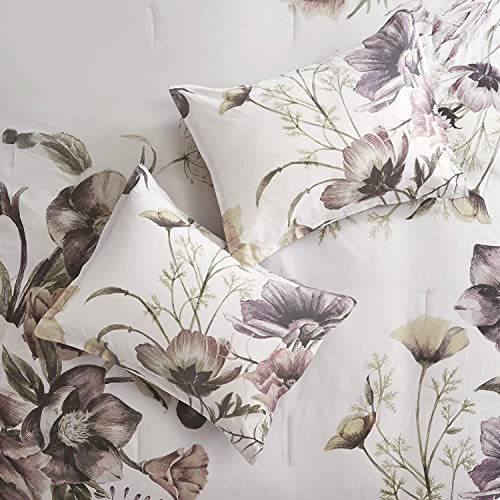 Madison Park Cassandra Cotton Blend Comforter Set - Feminine Design Colorful Floral Print, All Season Down Alternative Bedding Layer and Matching Shams, California King, Blush 8 Piece