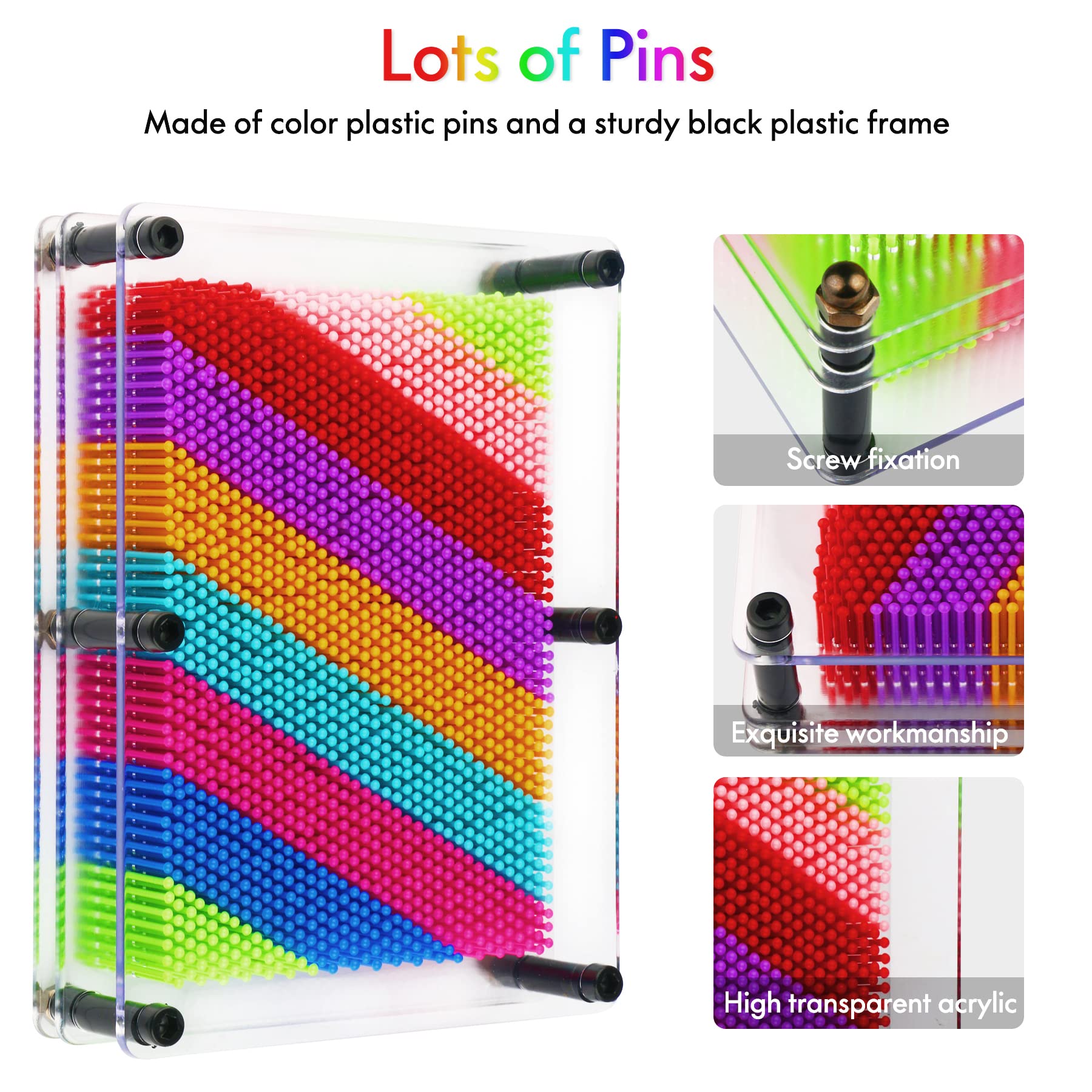 RLINGX 3D Pin Art Toy, Large Size 6” X 8”Unique 3D Pin Art Board for Kids & Adults (Red)