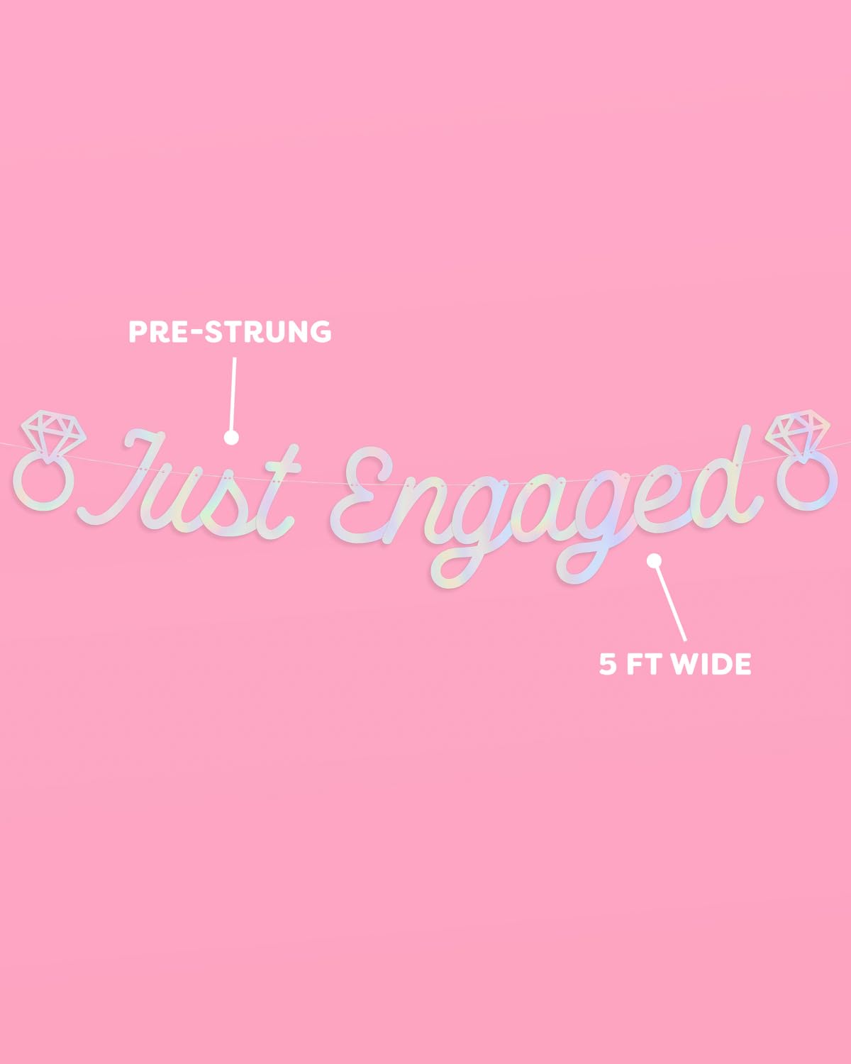 xo, Fetti Just Engaged Iridescent Foil Banner - 5 Ft. | Engagement Party Decoration, Diamond Ring Proposal Decor, Bachelorette Backdrop, Bride To Be Photobooth, Bridal Shower Supplies
