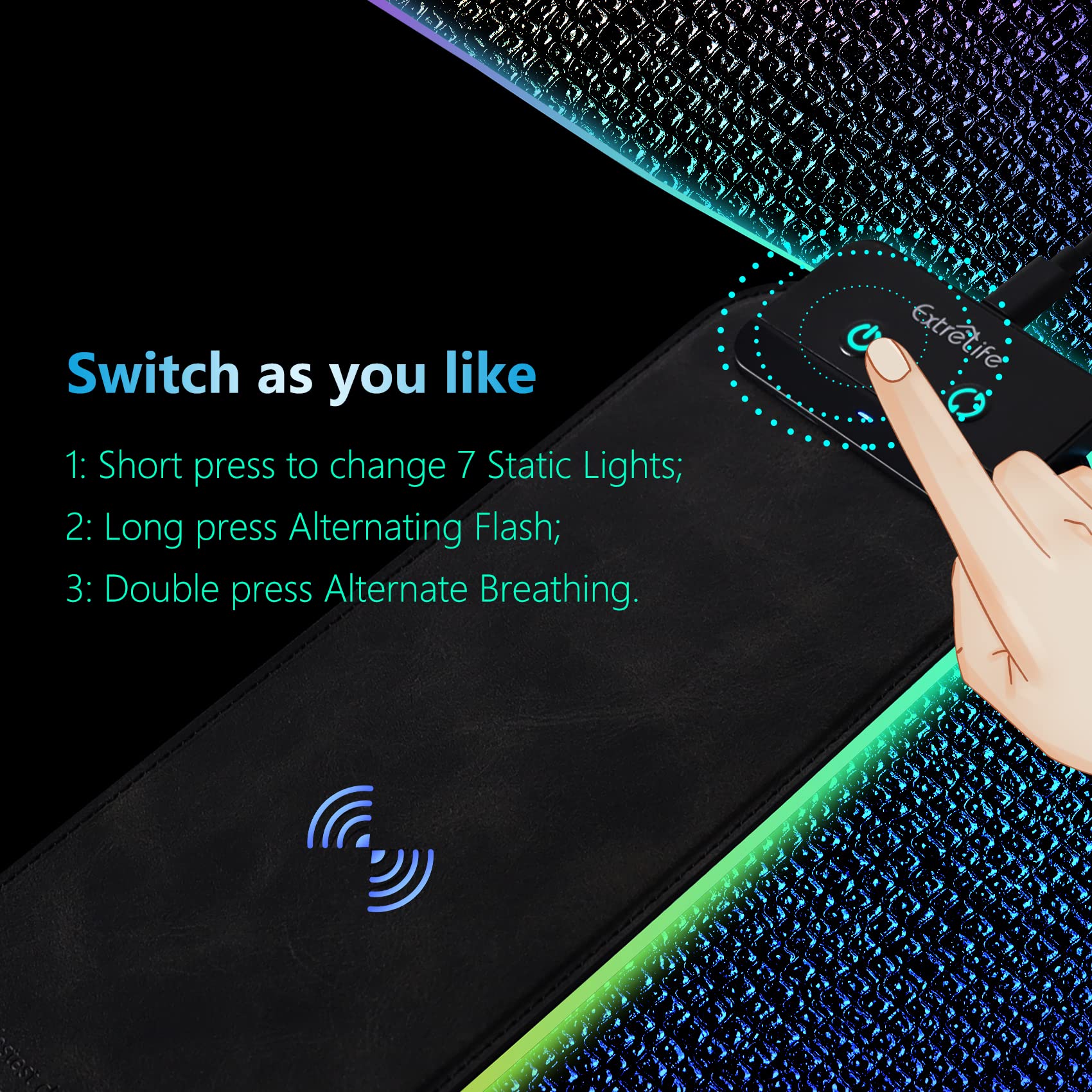 RGB Gaming Mouse Pad with 15W Wireless Charging, LED Mouse Pad with Dual Wireless Charger for iPhone/Airpods, 31.5"x15.7" XXL Large Desk Mat, 13 Light Modes, Non Slip Base, Carbon Black