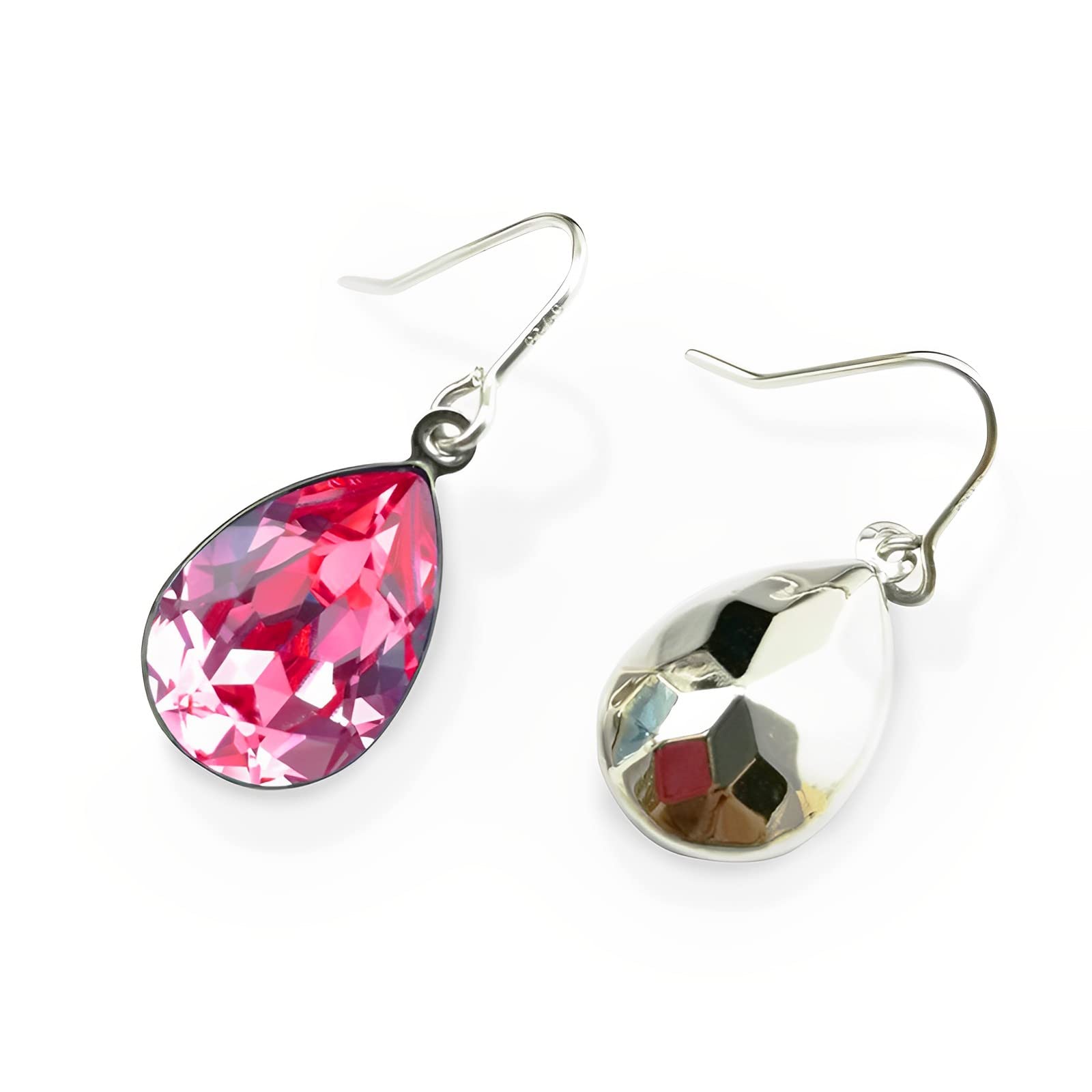 Pink Dangle Earrings for Women, 925 Sterling Silver White Gold Plated Austrian Pink Crystal Drop Earrings