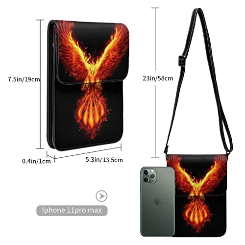 SKETVNHR Dark Phoenix Magic fire Small Crossbody Cell Phone Purse for Women Soft Leather Fashion Travel Wallet with Adjustable Strap