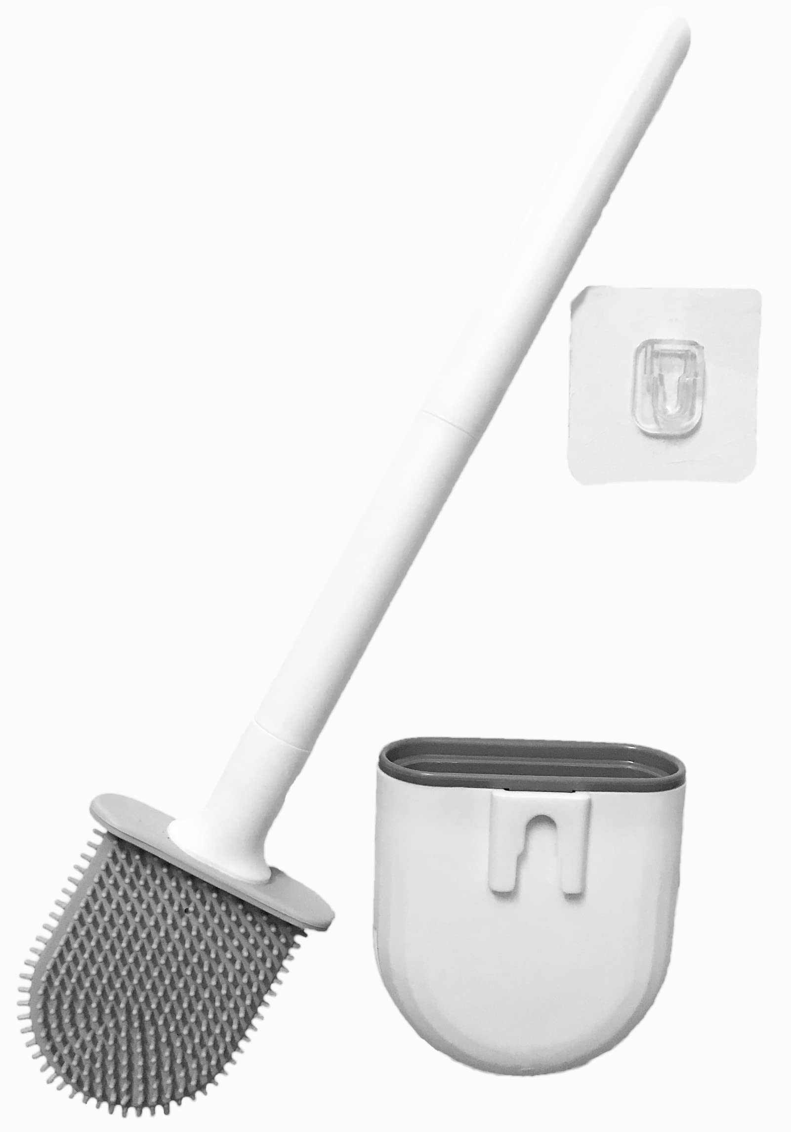 V-SHWAS Toilet Brush and Holder, Silicone Toilet Bowl Brush with Ventilated Holder Cleaning Supplies Toilet Cleaner Brush Bathroom Accessories (White