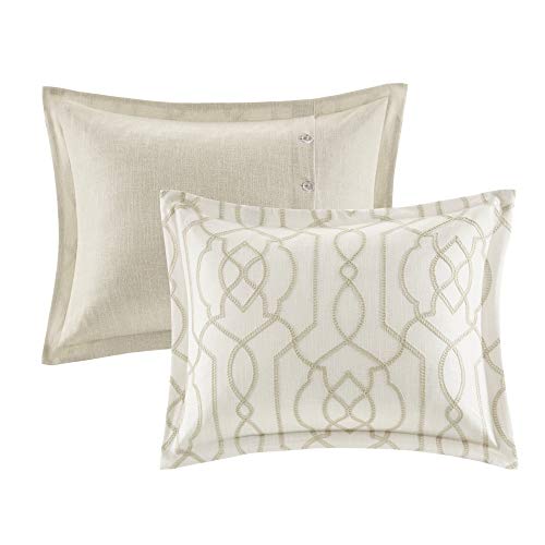 Madison Park Cozy Comforter Set-Luxurious Bedding Style Combo Filled Insert, Removable Duvet Cover. Matching Shams, Decorative Pillows, Queen(92"x96"), Geometric Neutral 8 Piece