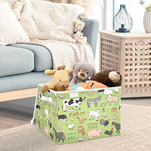 xigua Farm Animals Storage Bins with Lids Foldable Large Cube Storage Boxes with Handles for Home Bedroom Closet Office (16.5x12.6x11.8 in)#26