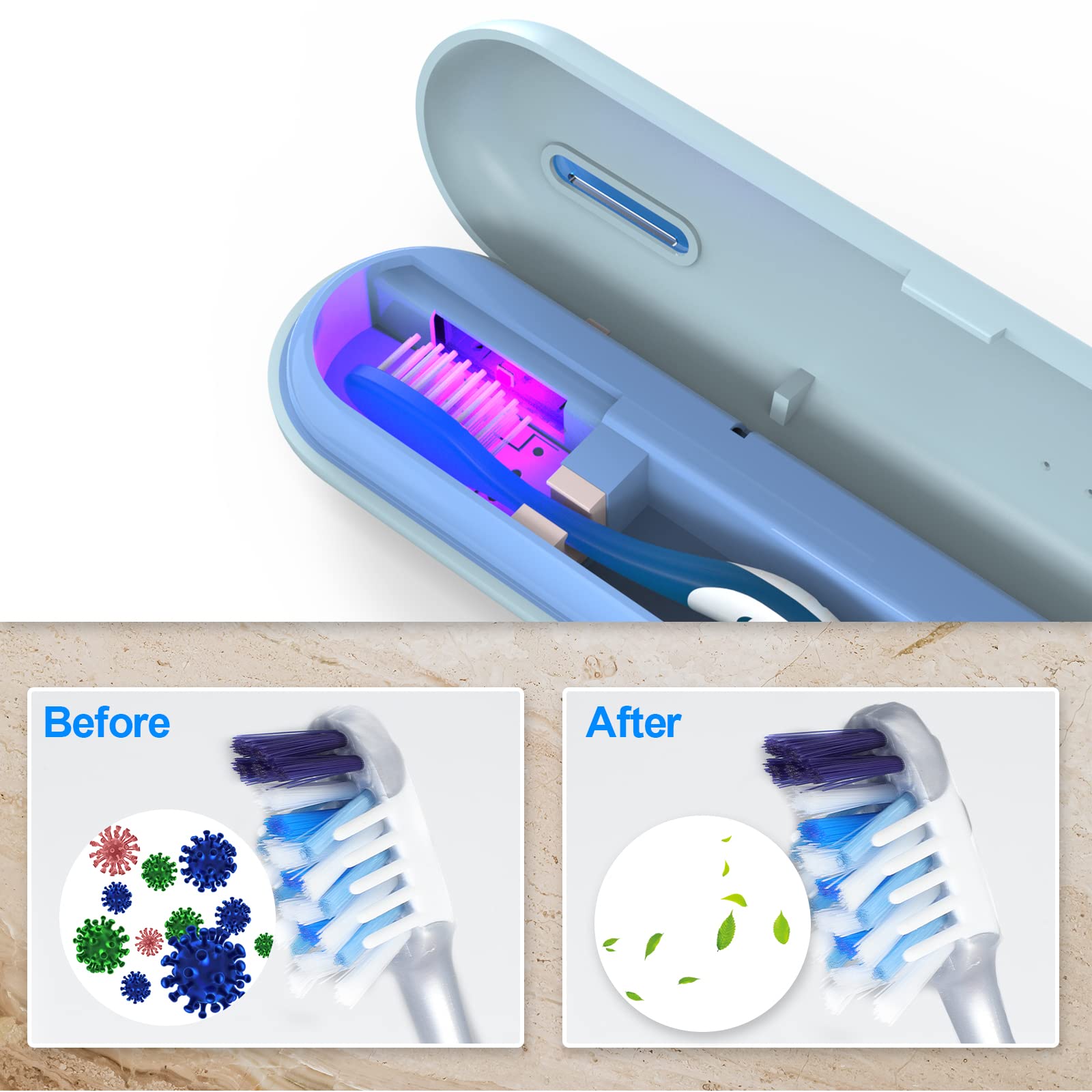 VAPTEC Toothbrush Travel Case Toothbrush Covers Portable Toothbrush Holder with Cleaning Light for Home and Travel (blue)