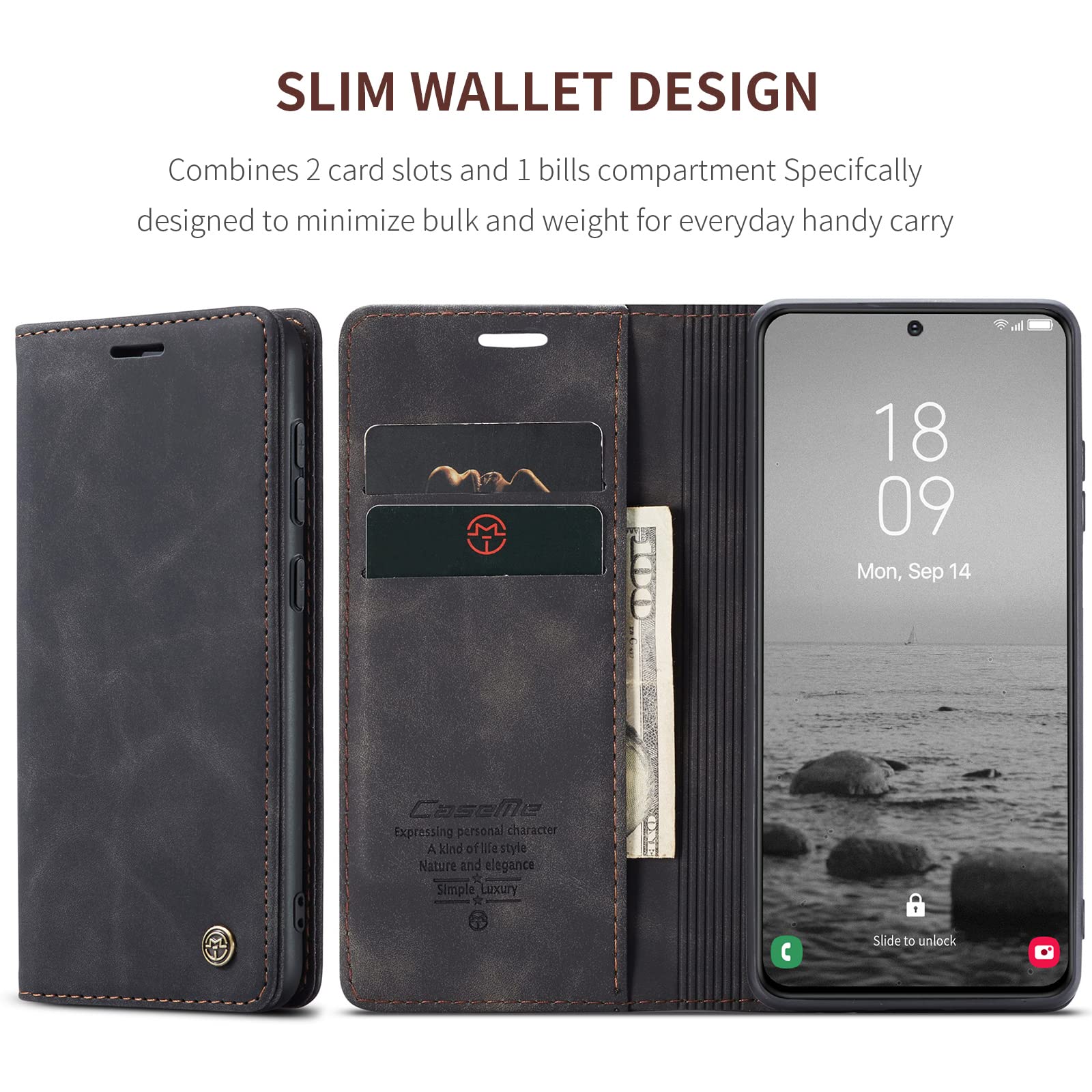Kowauri Case for Samsung Galaxy S23,Classic Design Leather Wallet Magnetic Closure Flip Case with Kickstand Card Holder Slot Shockproof Protective Cover for Samsung Galaxy S23 5G (Black)