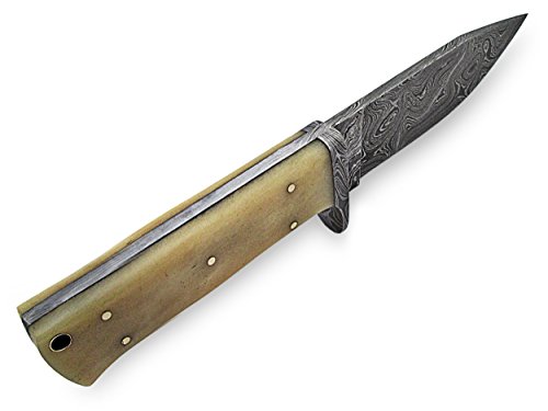 Knife King Handmade Damascus Hunting Knife-Natural Bone Handle-9" Fixed Blade Knife with Leather Sheath-Master Quality EDC Survival Knife-Camping Knife Ideal Gift for Men and Women
