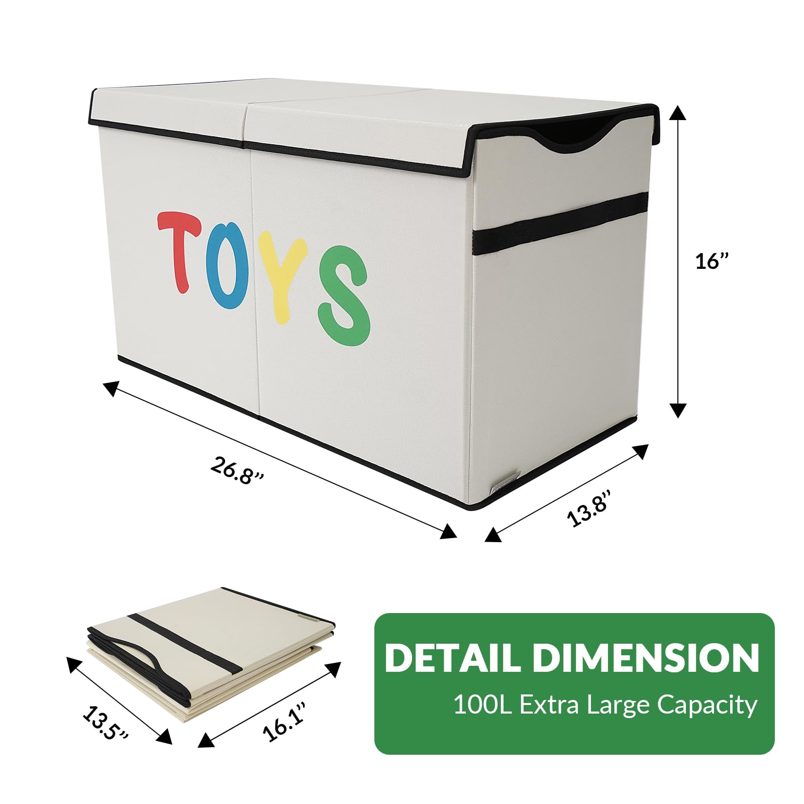 VICTOR'S Toy Box Chest, Collapsible Sturdy Storage Bins with Lid, Large Kids Toy Storage Organizer Box Bins Baskets (Linen Gray 2)