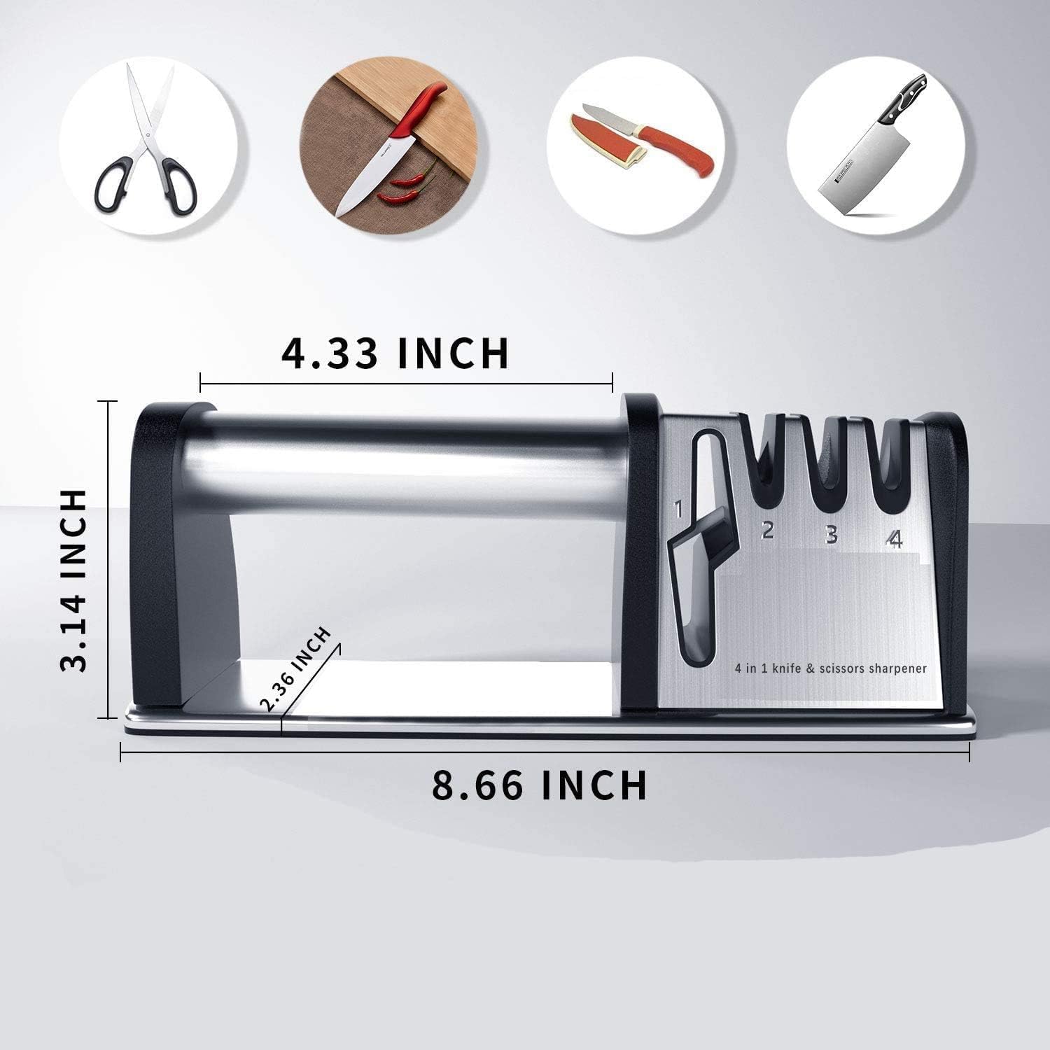 Knife Sharpeners, 4 in 1 Kitchen Blade and Scissors Sharpening Tool, Powerful Professional Chef's Kitchen Knife Accessories, Manual Knife Sharpener Kitchen