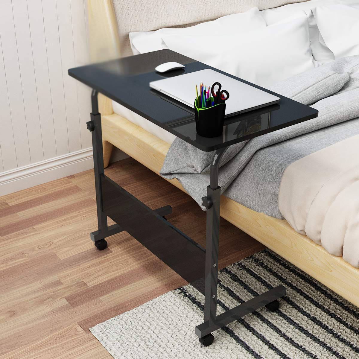 MTFY Sofa Sidle Table with Wheels,Mobile Snack Table for Coffee Tablet,Bed Side Table Laptop Desk Modern Furniture for Home Office (23.62 x 15.75 x 26.77-33.86'')