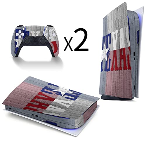 Texas Flag on Woodenboard Full Protective Skin Cover Design Wrap Decal Sticker Compatible with PS5 Digital Edition Console and Controller