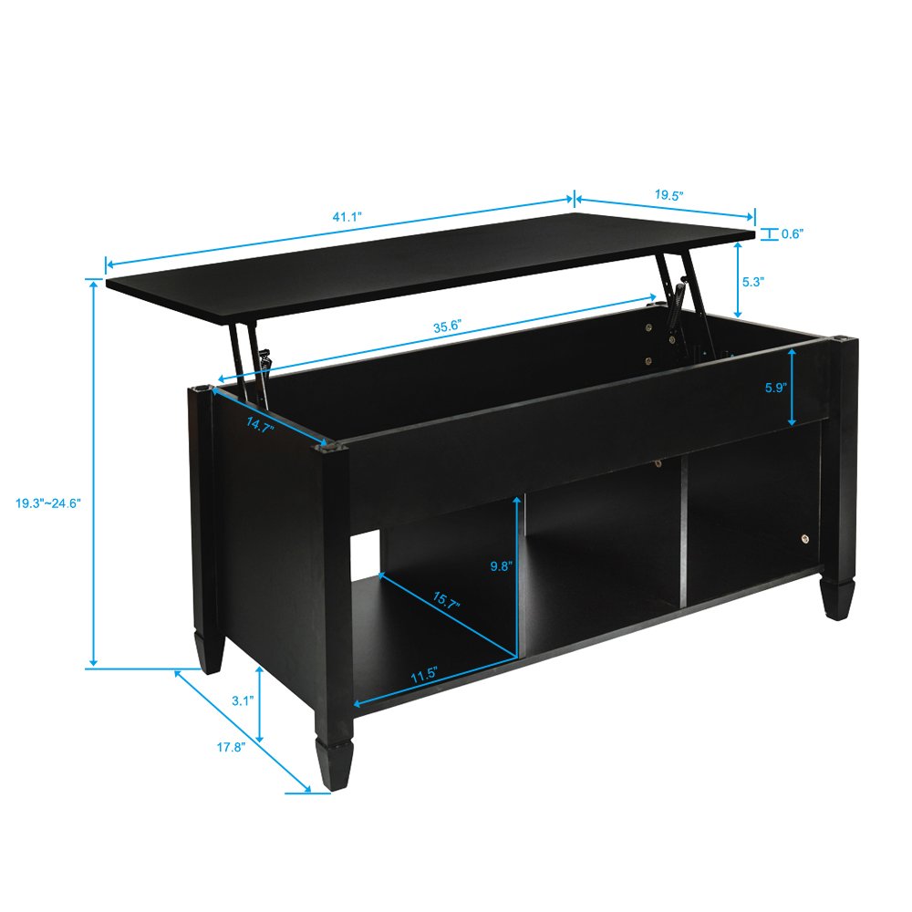 mecor Lift Top Coffee Table with Hidden Compartment and Storage Shelf for Living Room, Solid Wood Legs Structure for Home Office, Black