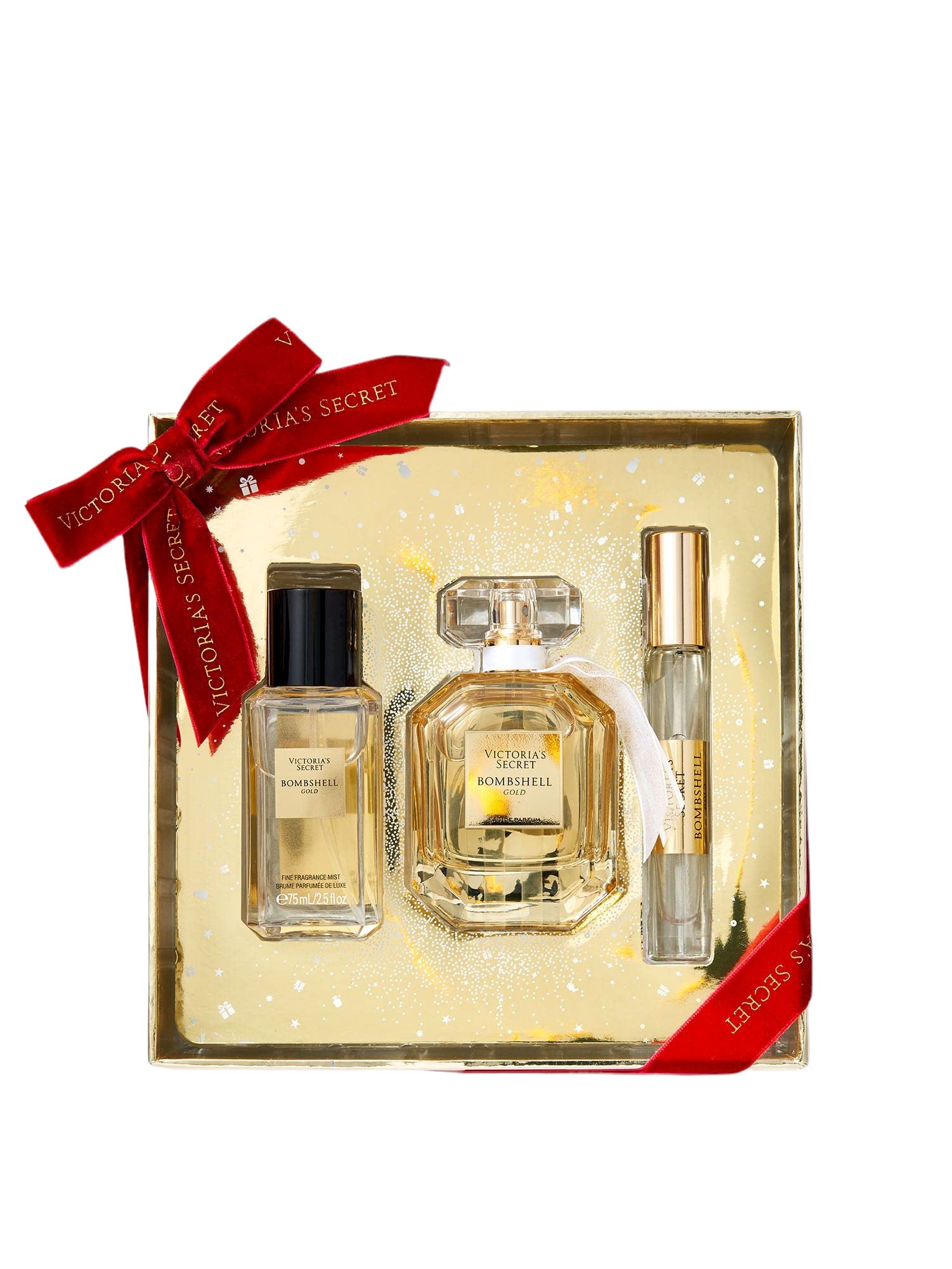 Victoria's Secret Bombshell Gold Perfume 1.7 oz and Mist 2.5 Oz 3 and Rollerball .23 oz Piece Giftset