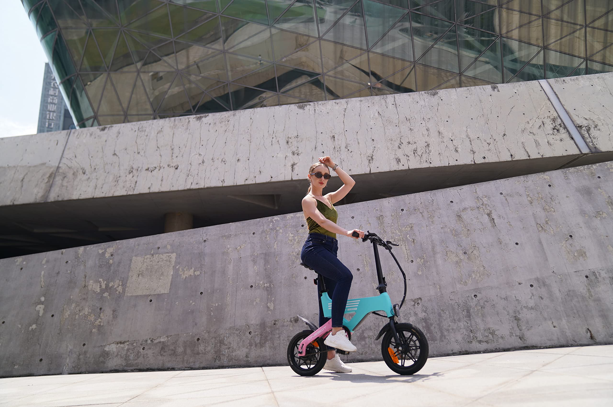 ONEBOT Electric Bike, Folding Electric Bicycle with 250W Motor 15.5MPH, 14" Wheels, Lighter Magnesium Alloy Frame (Blue)