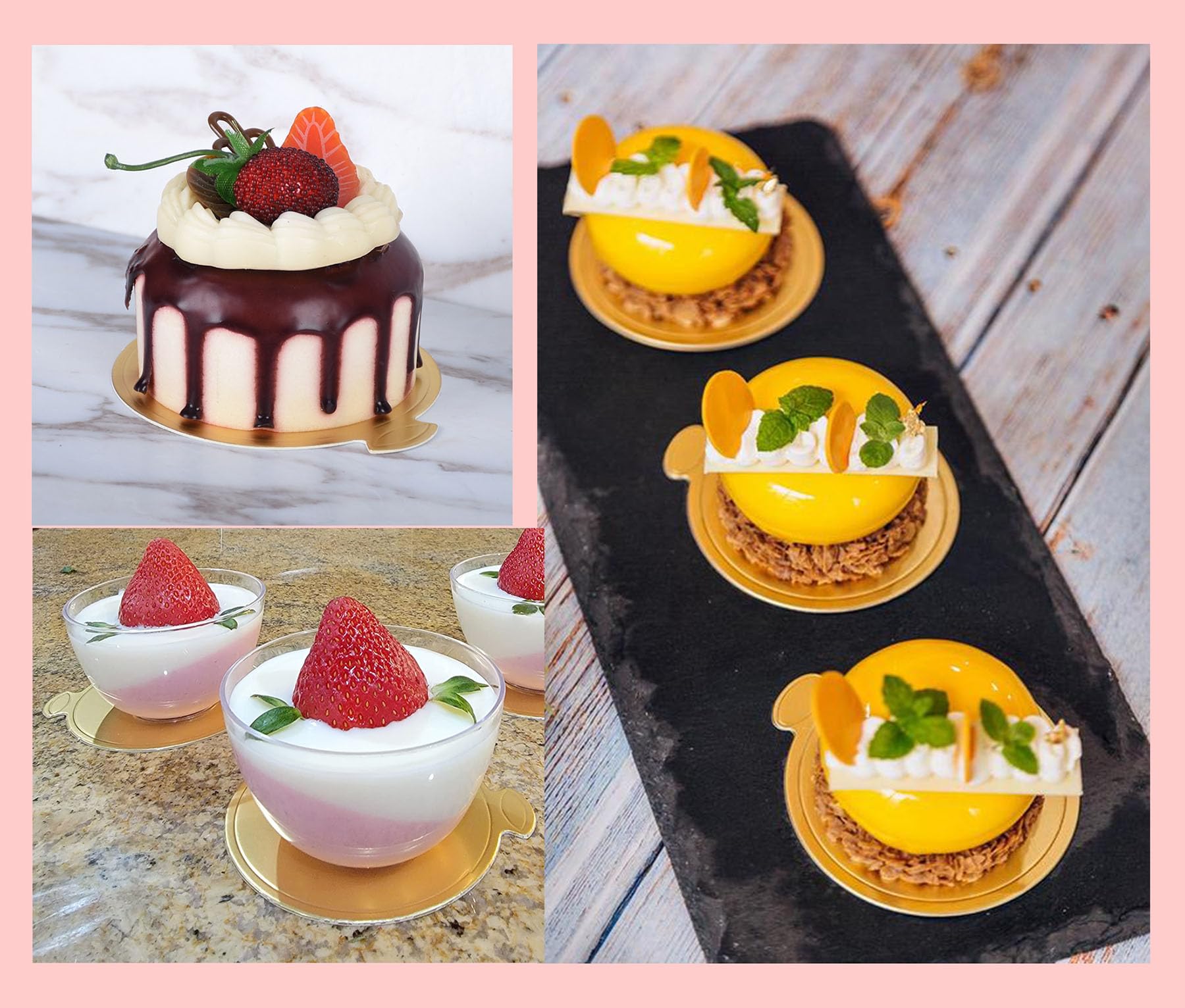 YYaaloa 3.15 Inch Mini Round Golden Cake Boards 50pcs Mousse Cupcake Base Paper Plates Circle Dessert Board (Gold 3inch 50pcs)