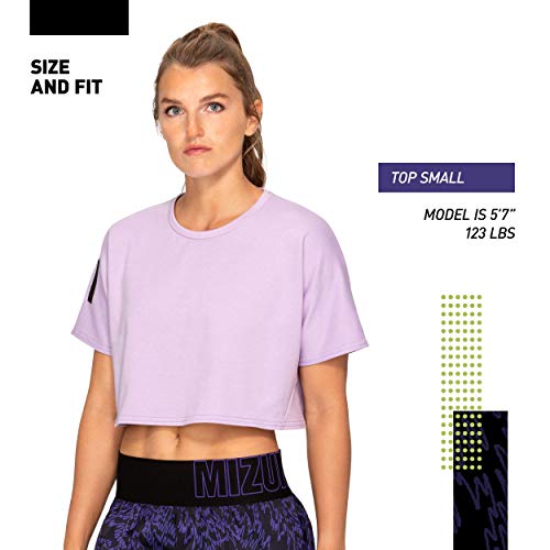 Mizuno Women's Crop Top by x Ronda Rousey, Kata Crop Tee, Karate Short Sleeve Workout Top, Viola, Small