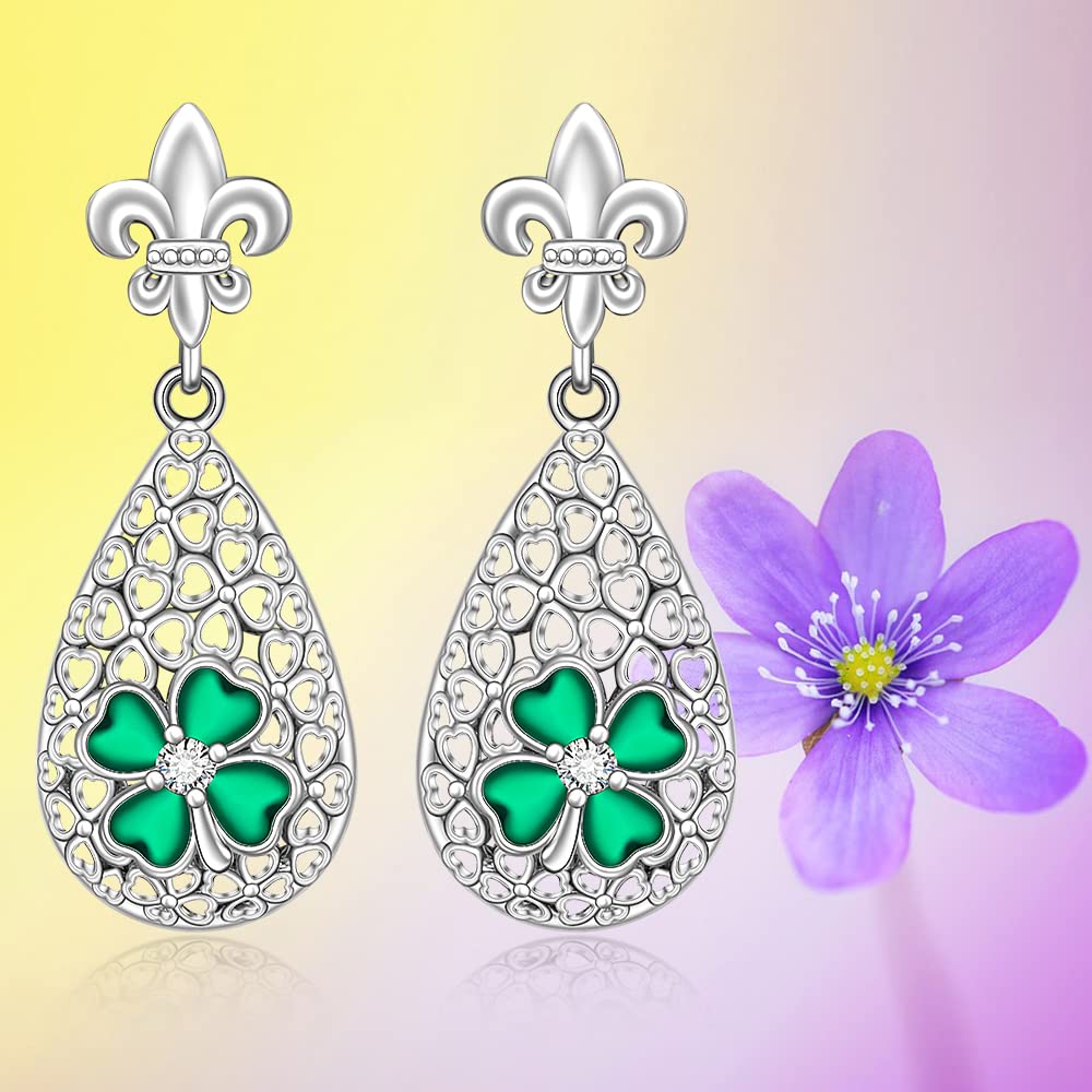 Shamrock Earrings Four Leaf Clover St Patricks Day Earrings for Women Celtic Knot Irish Leverback Drop Dangle Sterling Silver Studs Green Shamrock Jewelry