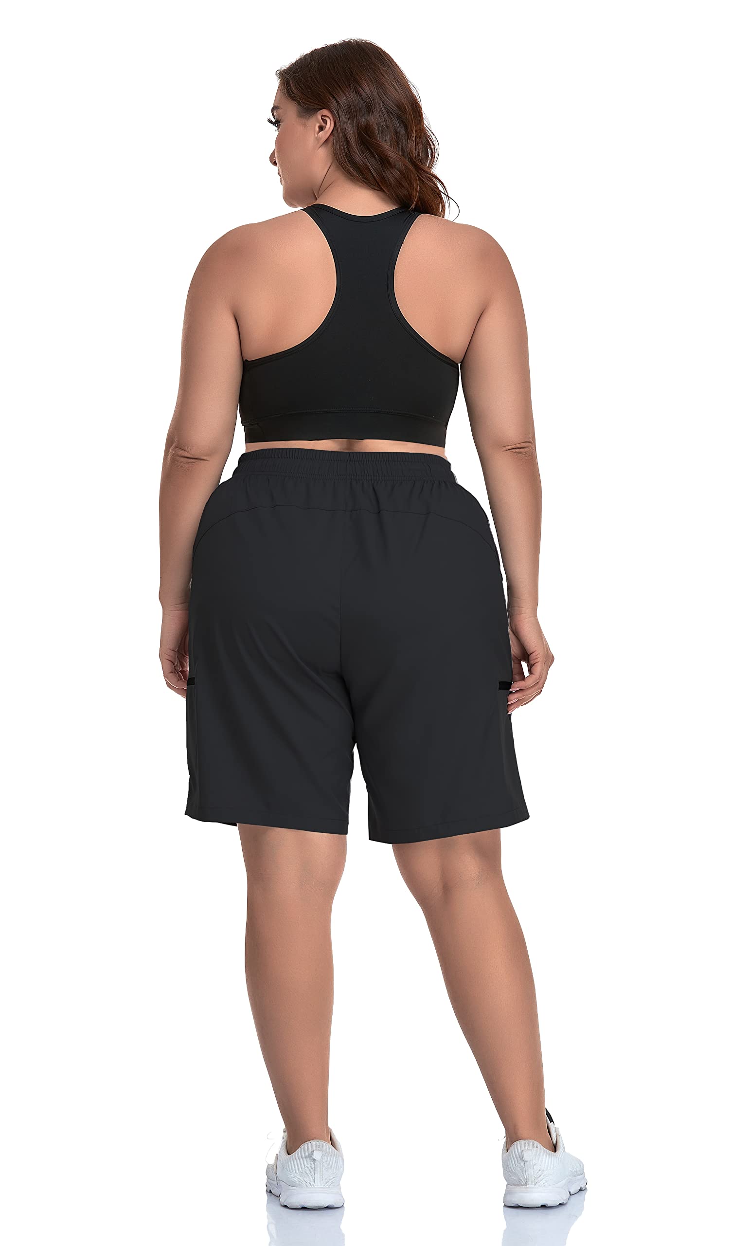 SEKINO Women's Plus Size Hiking Cargo Shorts Lightweight Quick Dry Summer Shorts Athletic Outdoor Shorts Zippered Pockets Black 2X