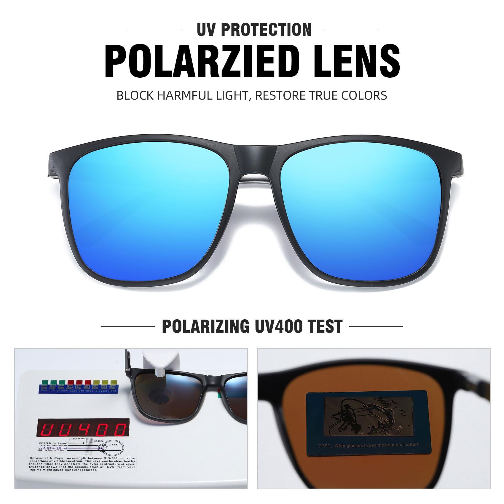 Men’s Polarized Sunglasses Retro Square Metal Frame Aluminum Driving Fishing Sun Glasses
