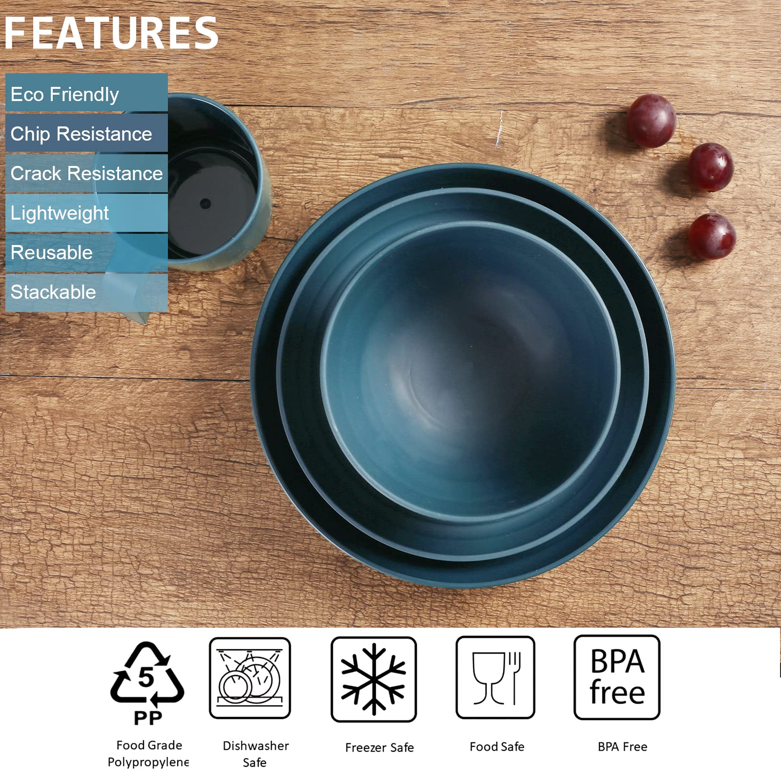Shopwithgreen Plastic Dinnerware Sets (16PCS) - Lightweight & Unbreakable Dinnerware Set - Microwave Safe Plates Set, Bowls, Cups Mugs, Service for 4, Great for Kids & Adult