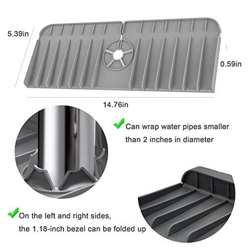 Silicone Faucet Handle Drip Catcher Tray,Sink Protectors、Sponge Holder、Splash Guard for Kitchen Sink Accessories Mat-Upgraded Ramp Pads Make It Easier for Water Droplets to Drain Away (Black)