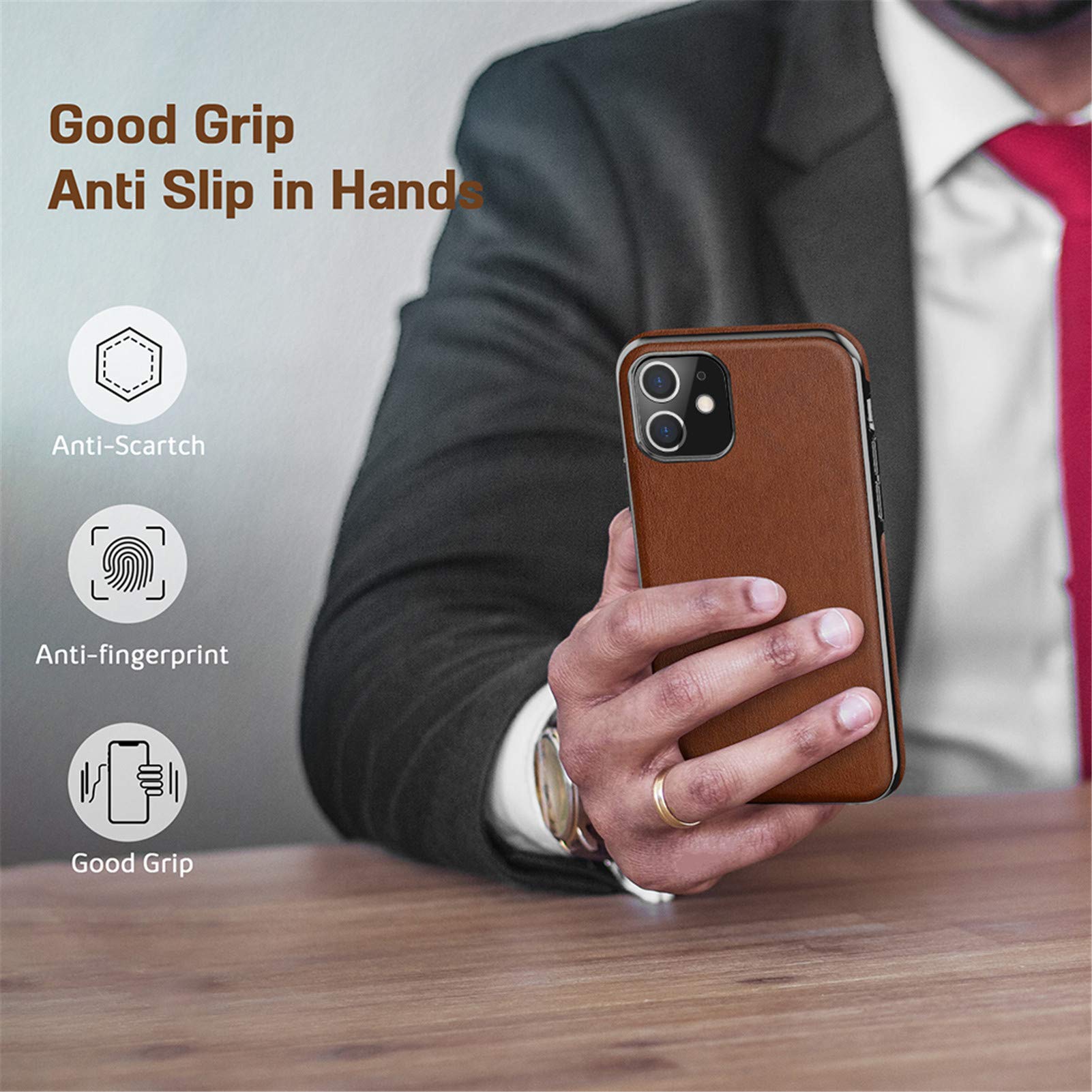 LOHASIC for iPhone 11 Case, Slim Business PU Leather Thin Elegant TPU Bumper Soft Anti-Slip Scratch Resistant Full Protective Phone Cover Cases Compatible with iPhone 11(2019) 6.1"- Brown