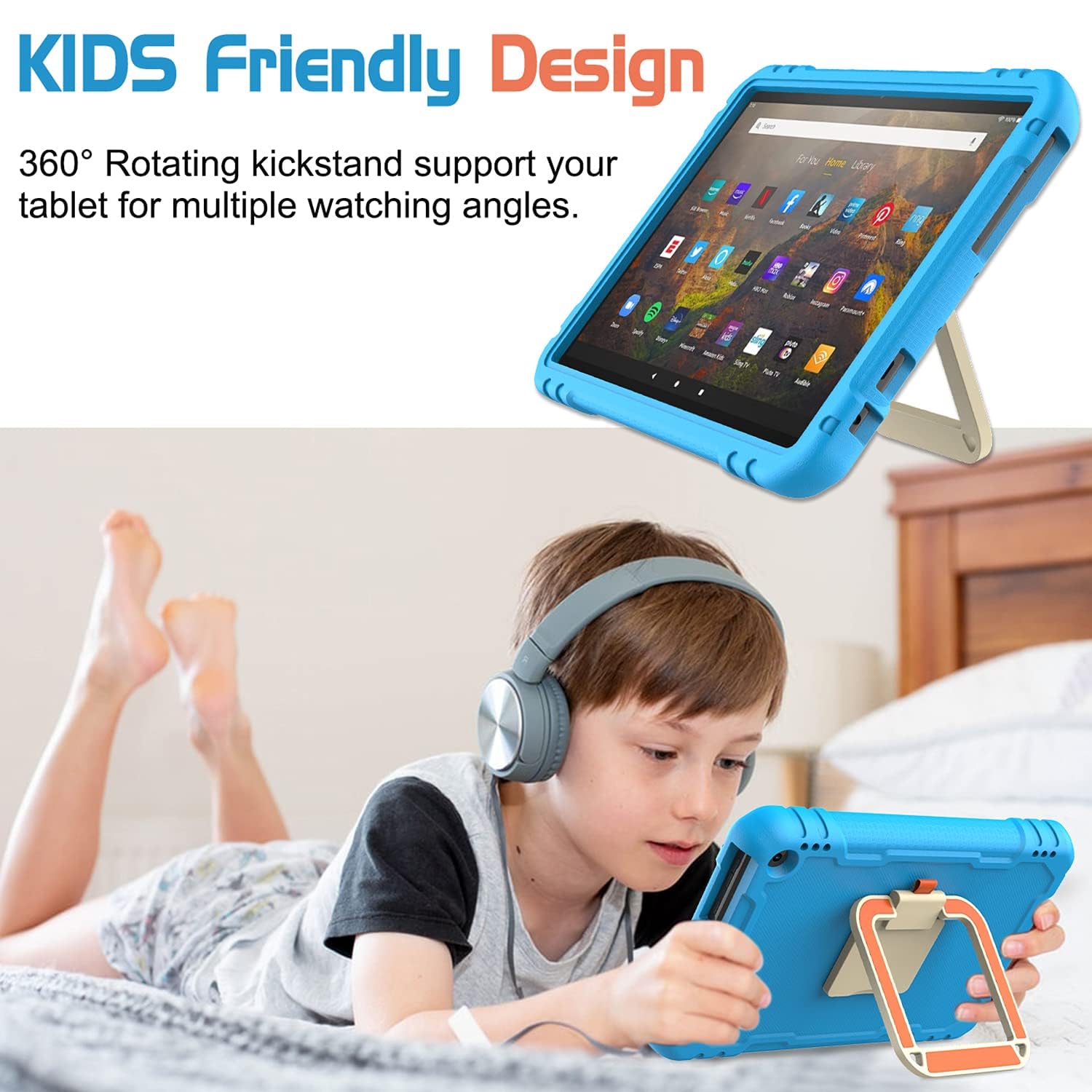 Simpleway Kids Case for Fire HD 8 Tablet 10th Generation 2020 Release, Fire HD 8 and HD 8 Plus Tablet Case for Kids,Shockproof Lightweight Rotating Foldable Handle Stand Holder Tablet Case Cover