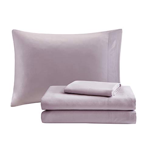 Madison Park Essential Madeline Cozy Bed in A Bag Comforter with Bonus 2 Complete Sheet Set, Jacquard Medallion Damask Design, All Season Cover, Decorative Pillow, Queen(90"x90"), Purple