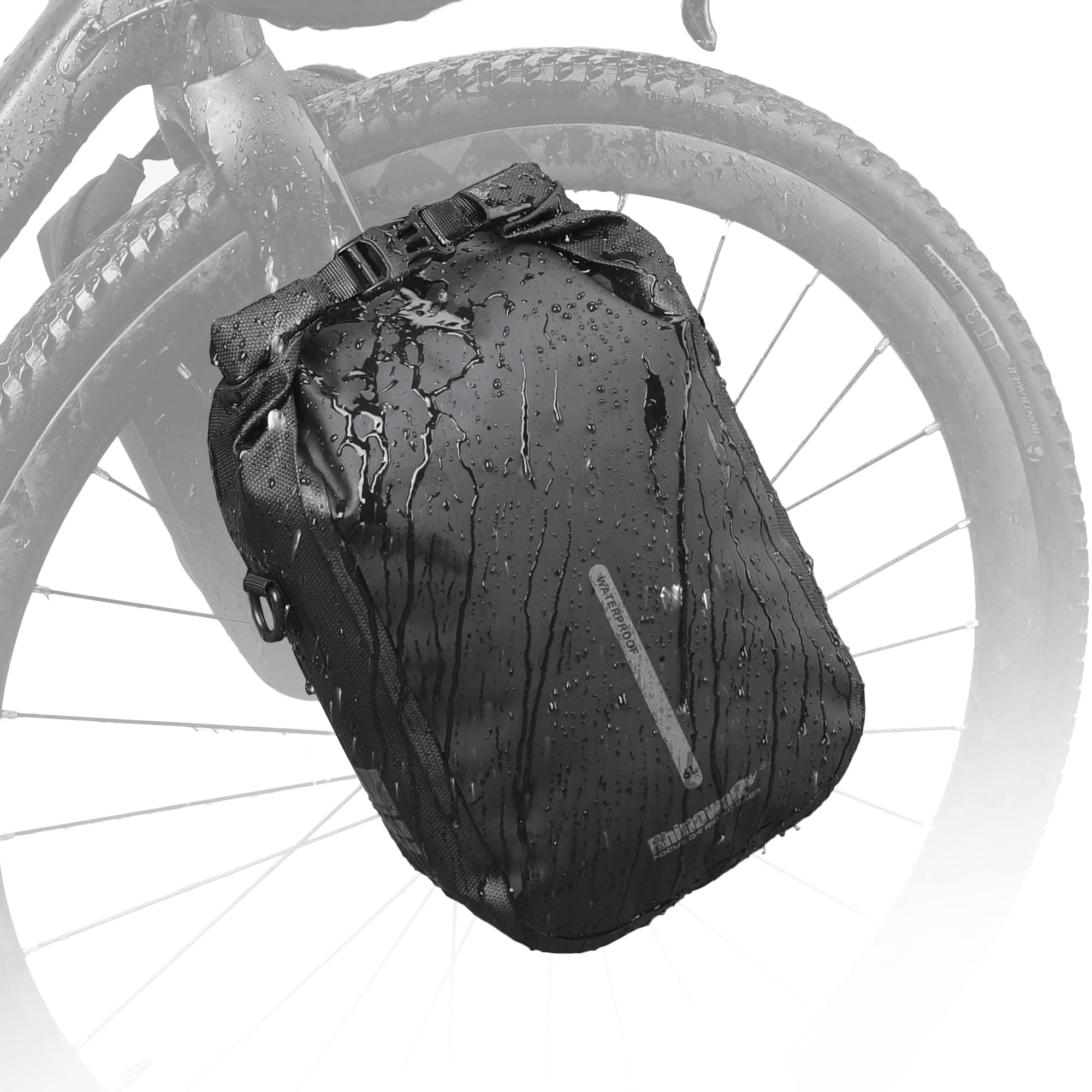 Rhinowalk Bike Front Fork Bag Waterproof 4-6L Bicycle Quick Release Dry Bag for Bikepacking Cycling Touring (Green, 6L)