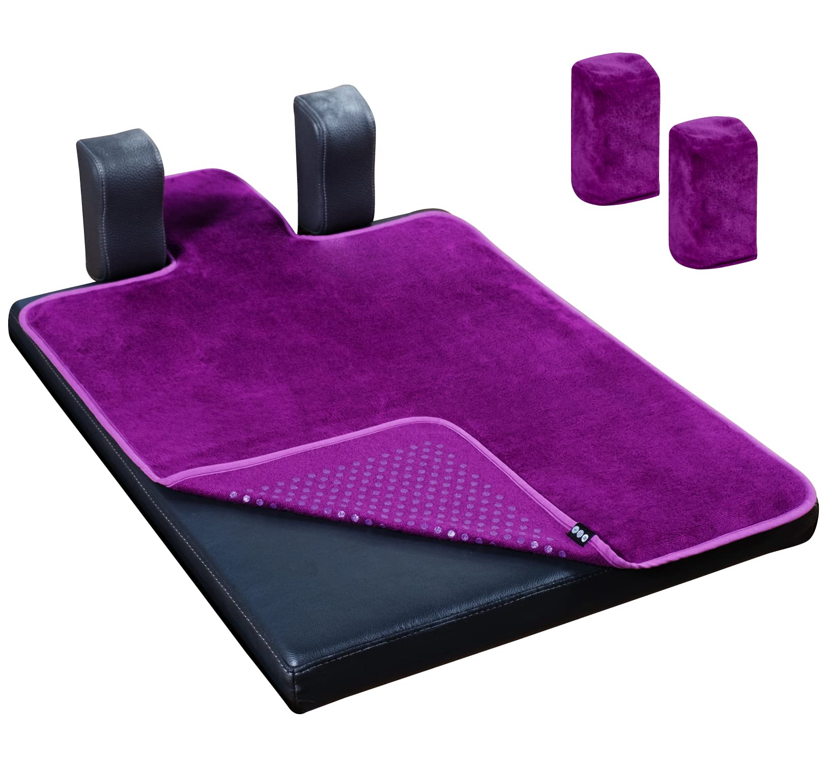 Pilates Reformer Non-Slip Mat Towel, Double Straps 1 Pair Black Colour (Included 2 Pcs Shoulder Block Covers)