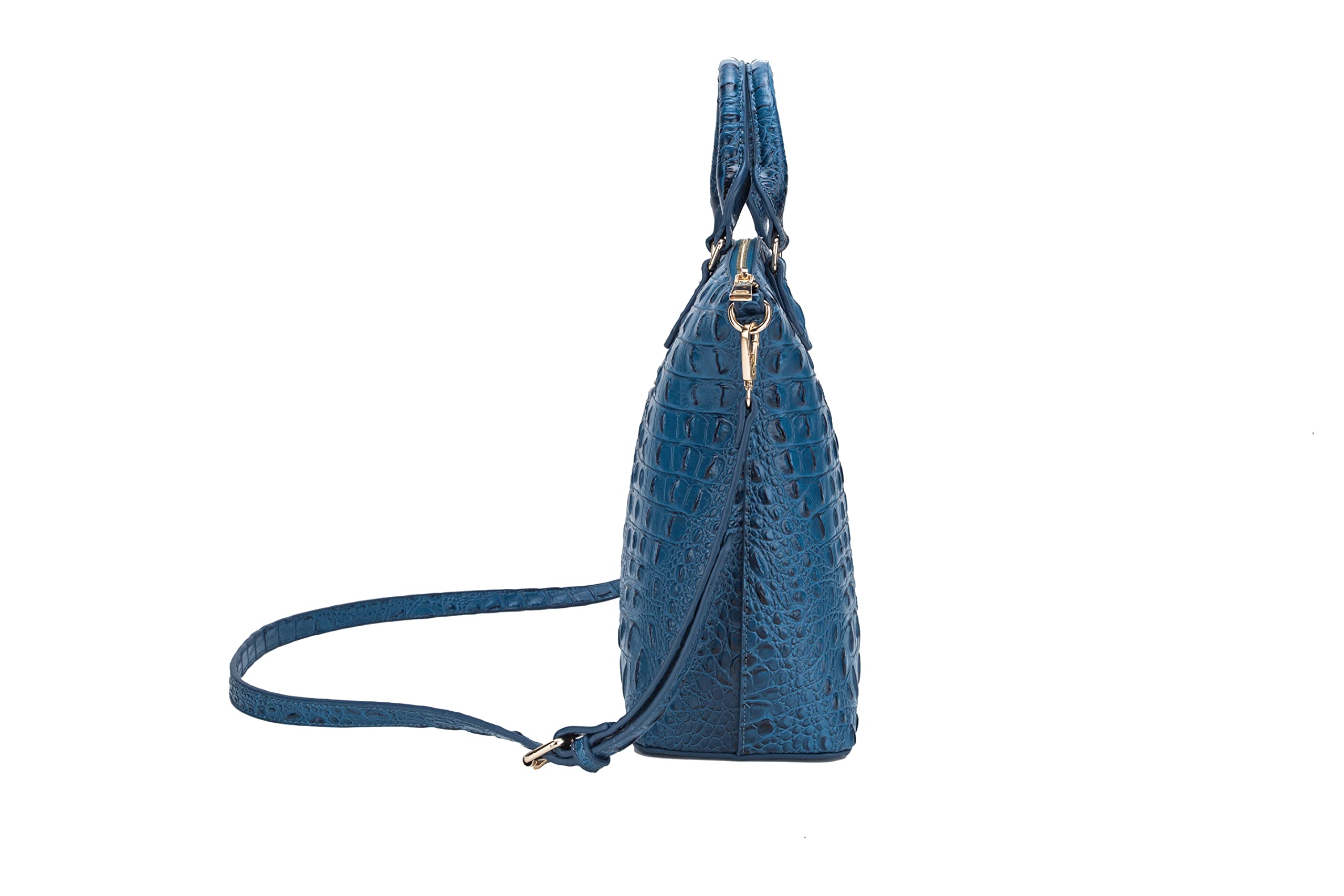 Satchel Bag Women’s Vegan Leather Crocodile-Embossed Pattern With Top Handle Large Shoulder Bags Tote Handbags (Navy)