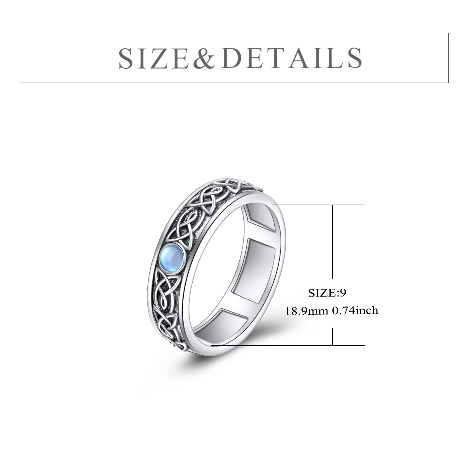 POPLYKE Sterling Silver Anxiety Spinner Rings Moonstone Celtic Ring Rotatable Mood Rings for Women Men Relieve Stress Gift(9 Size)
