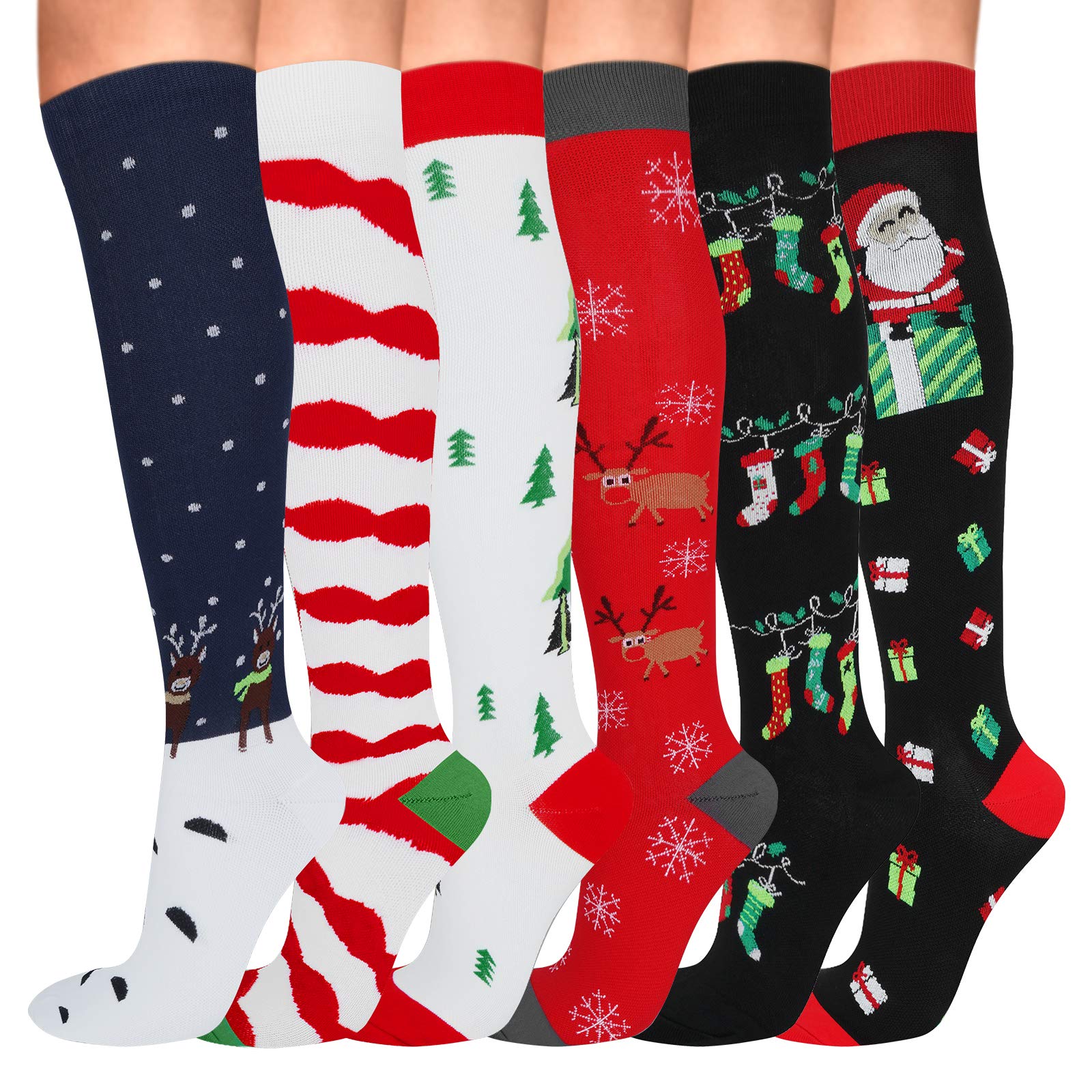 LighSele 6 Pair Compression Socks for Women & Men, Knee High Compression Socks 20-30 mmHg for Nurses, Travel, Pregnancy, Christmas(S/M)