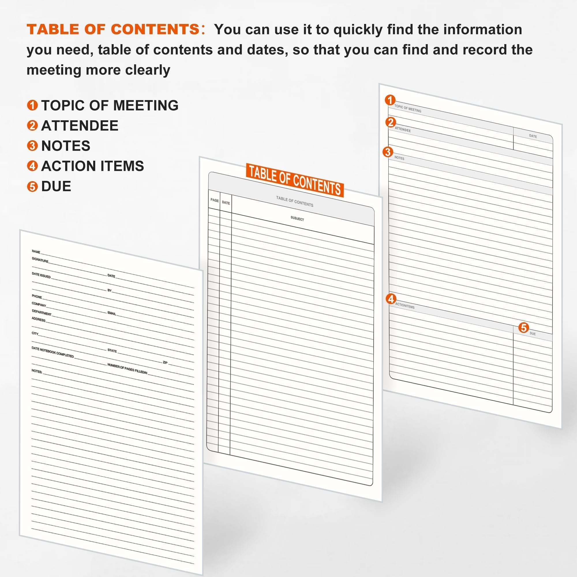Meeting Notebook for Work with Action Items Hardcover Spiral Meeting Planner for Office Business Meeting Work Notes Notebooks for Note Taking Professional Meeting Notebooks for Men Women,Grey