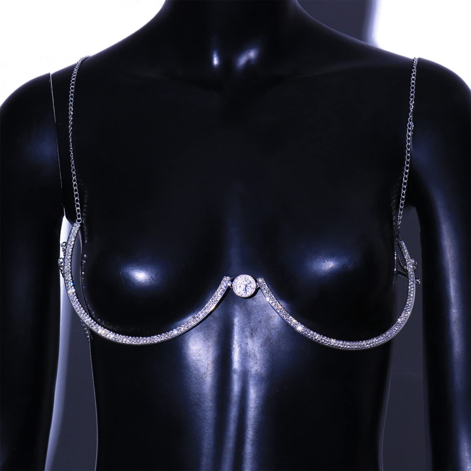 Sexy Metal Bikini Body Chains for Women,Rhinestone Chest Bracket Bikini Bra Chest Chain (B)