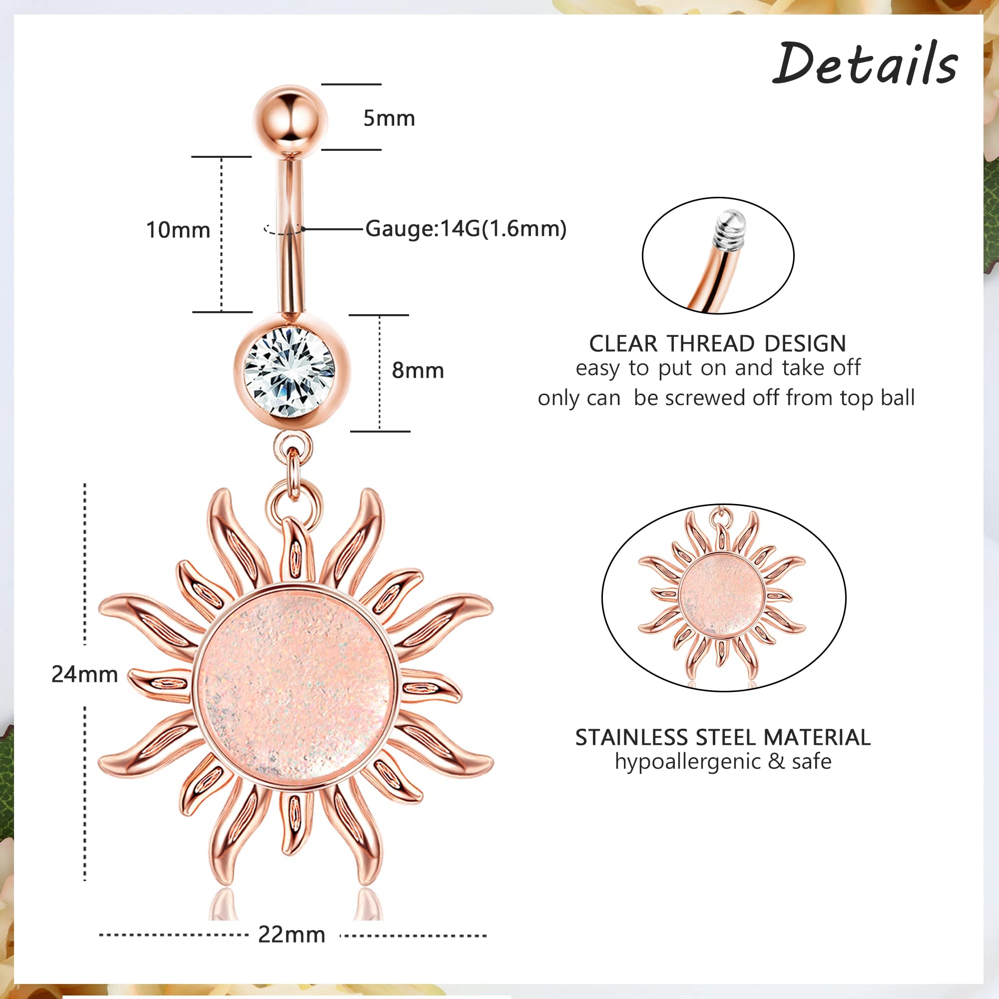 Sllaiss 30Pcs 14G Belly Button Ring for Women(Rose Gold)
