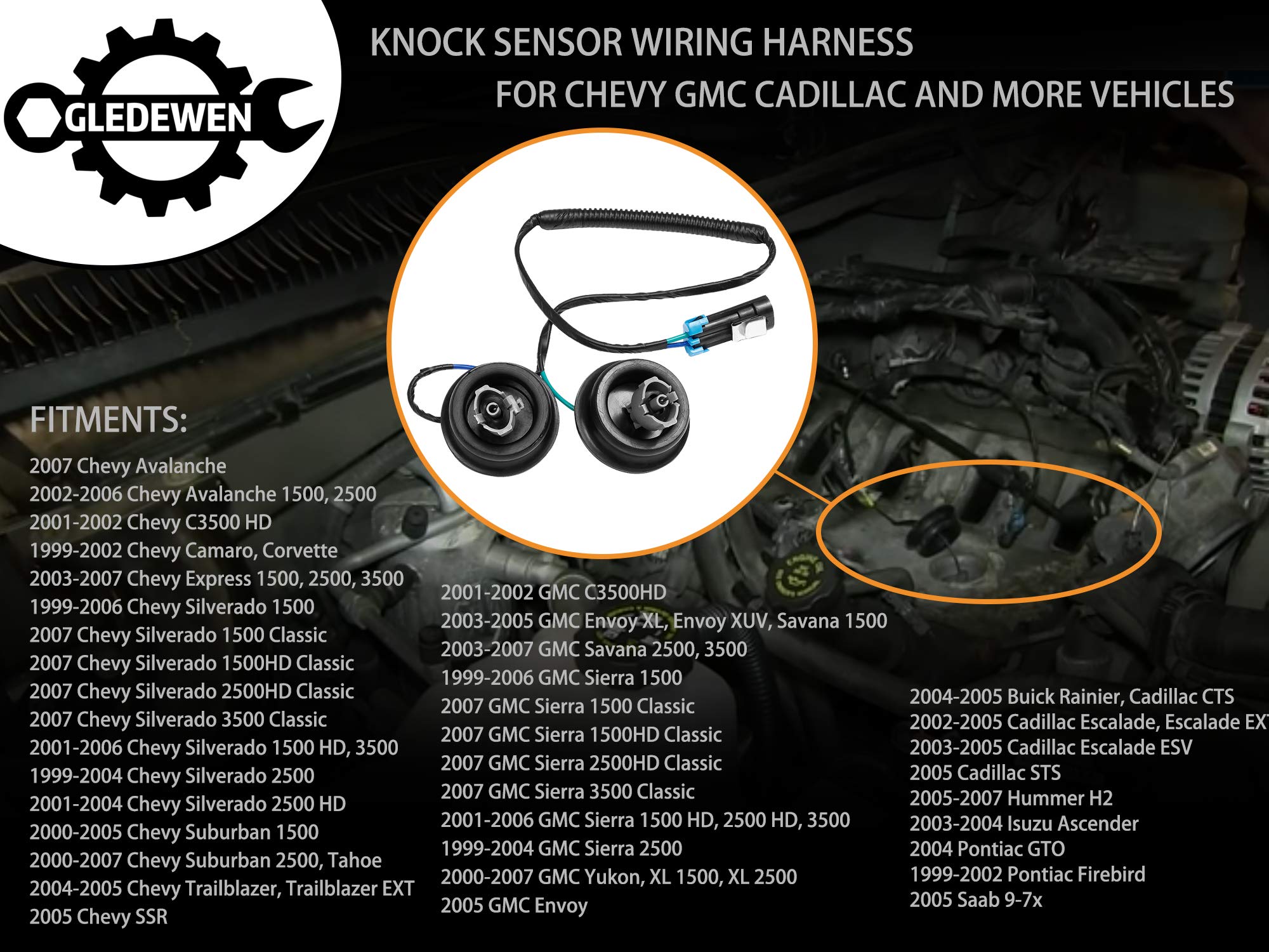 Knock Sensor Wiring Harness | for Chevy Suburban Silverado Avalanche Tahoe, GMC Sierra Yukon, Cadillac & More GM Vehicles | Replace# 12601822, 917-033