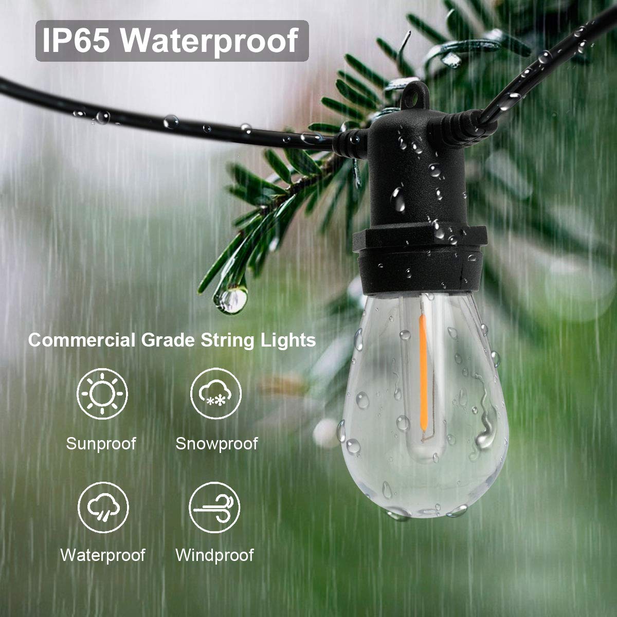 Muasdae 100FT Outdoor String Light,Patio String Lights with 33+4 Plastic LED Shatterproof Clear Bulbs - Waterproof Commercial Lighting Create Ambience On Your Patio Porch Backyard Party Wedding