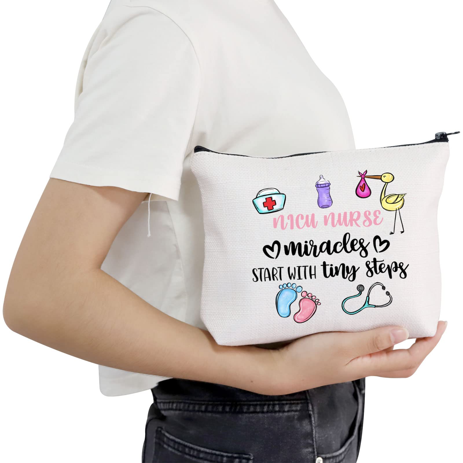 POFULL Nicu Nurse Gift Miracles Start with Tiny Steps Nursing Student Gift NICU Nurse Appreciation Gift (NICU NURSE bag)