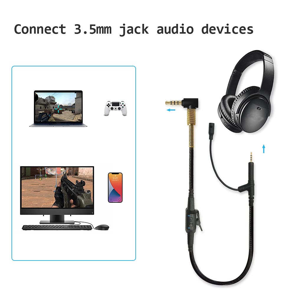 MJKOR Replacement Microphone Cable Compatible with Boss QC35 II, QC35, QC25, QuietComfort 25/35 700 OE2 Headphones, Compatible with Playstation PS4 Xbox One Controller, PC Laptop Tablet Smartphone