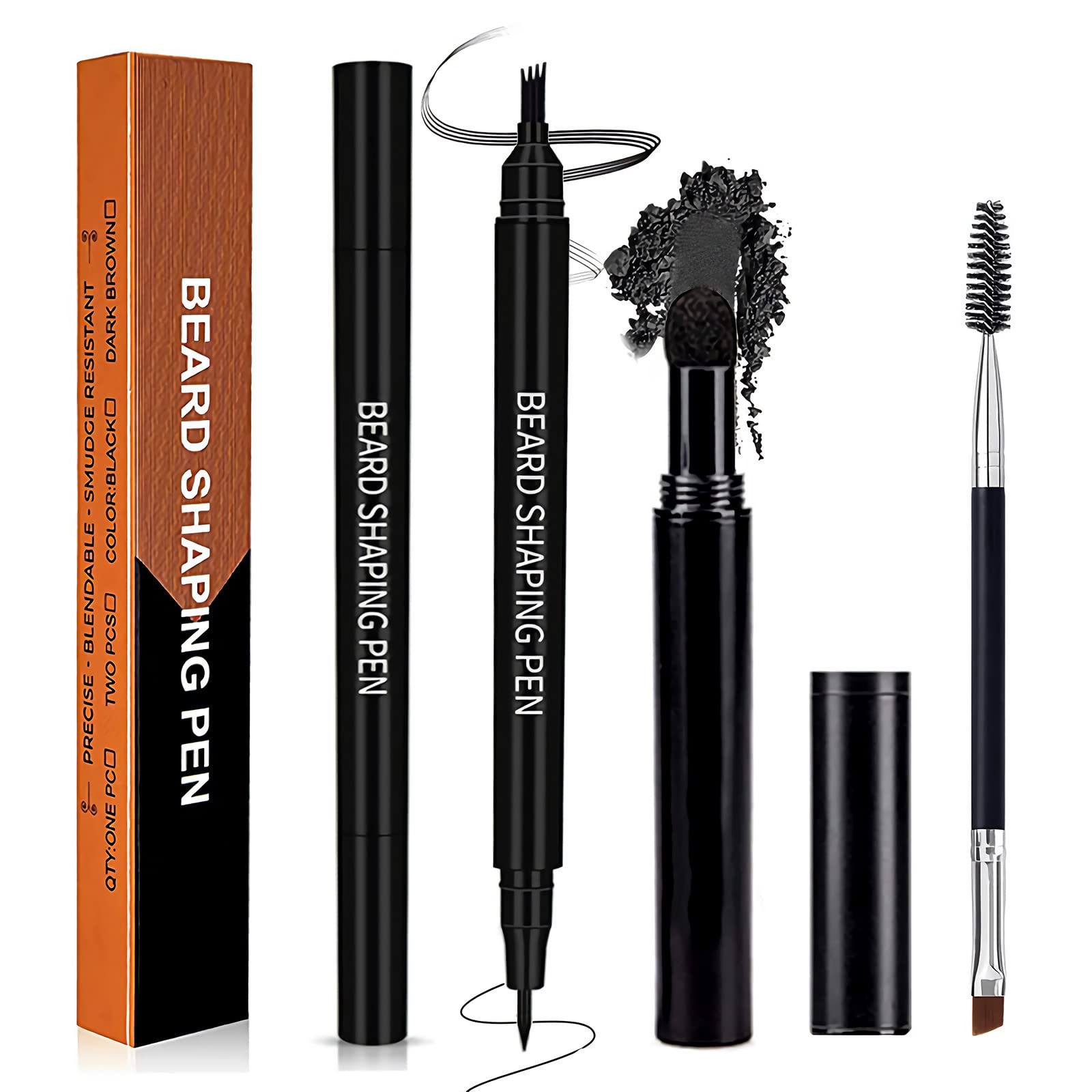 SUMEITANG Beard Pen Filler for Men, with 4 Tip Beard Filling Pen, Beard Dye and Brush for Man Creates Natural Looking Beard, Moustache and Eyebrows, Waterproof and Longlasting Beard Pencil Kit-Black