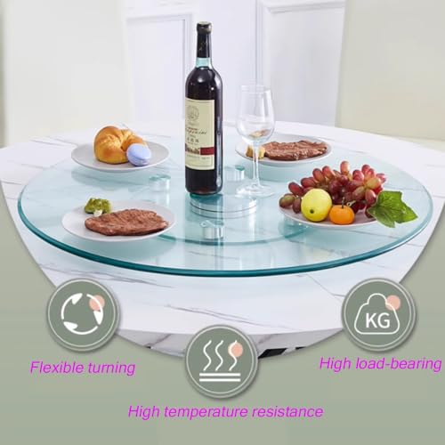 MAGILL 24inch Lazy Susan Turntable for Table, Tempered Glass Rotating Serving Plate with Auxiliary Wheel, Round Clear Dining Table Centerpiece (Color : Clear, Size : 24in/60cm)